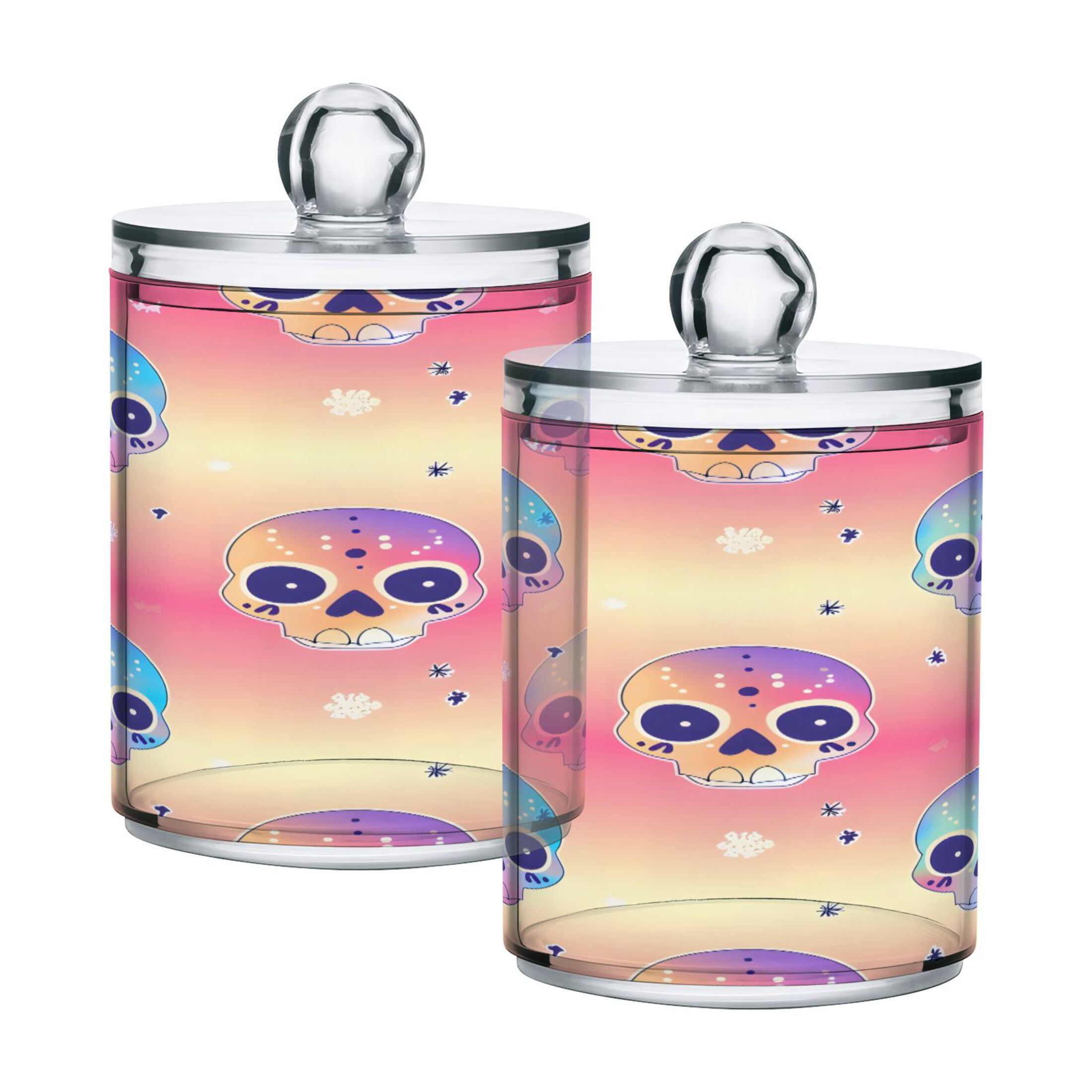 2 Pack Cute Colorful Skull Head Qtip Holder Dispenser Clear Plastic ...