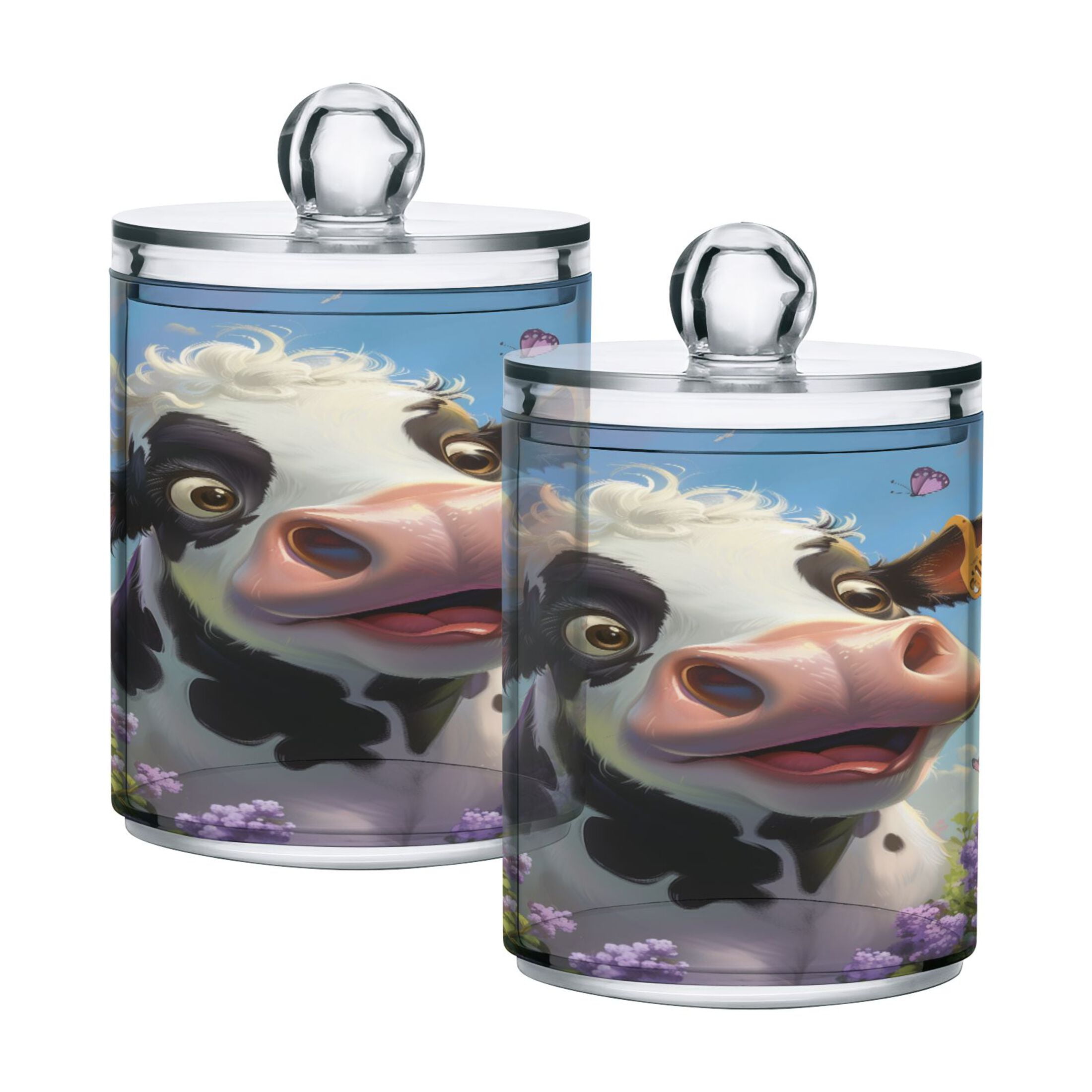 2 Pack Cute Cow with Butterfly Qtip Holder Dispenser Clear Plastic ...