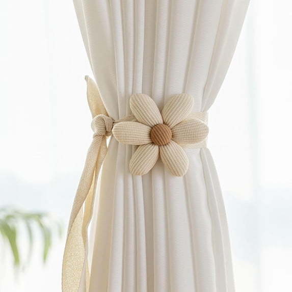 2 Pack Cute Curtain Tiebacks, Cartoon Beige Flower Curtain Ties ...