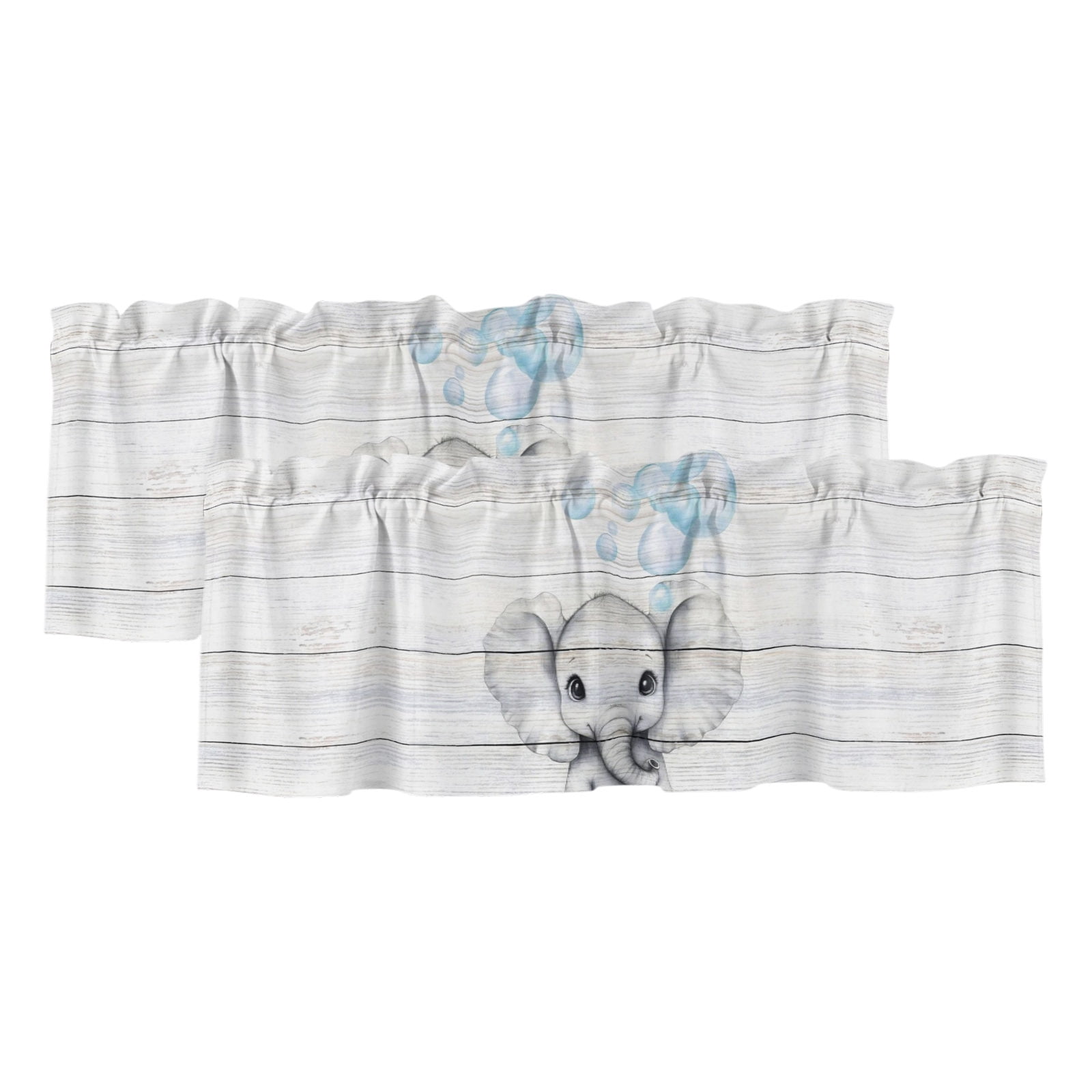 2 Pack Cute Elephant Valance for Window Blue Watercolor Bubbles Animal ...