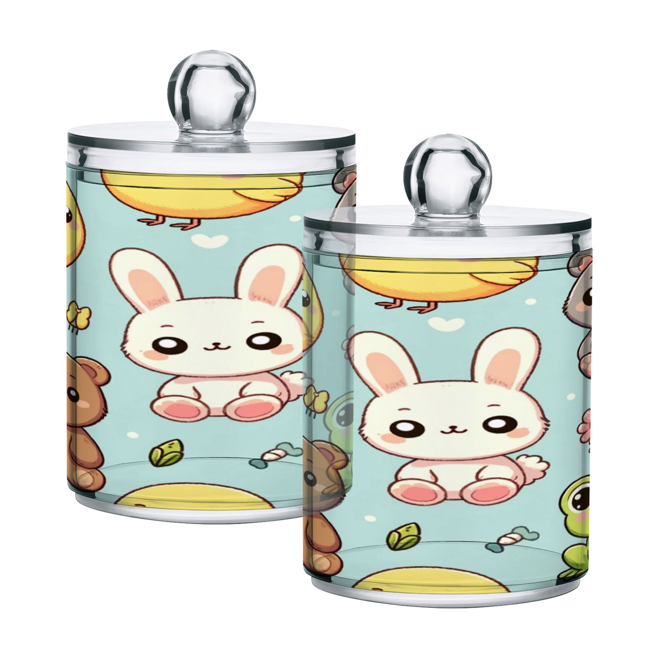 2 Pack Cute Frog Bear Rabbit Qtip Holder Dispenser Clear Plastic ...