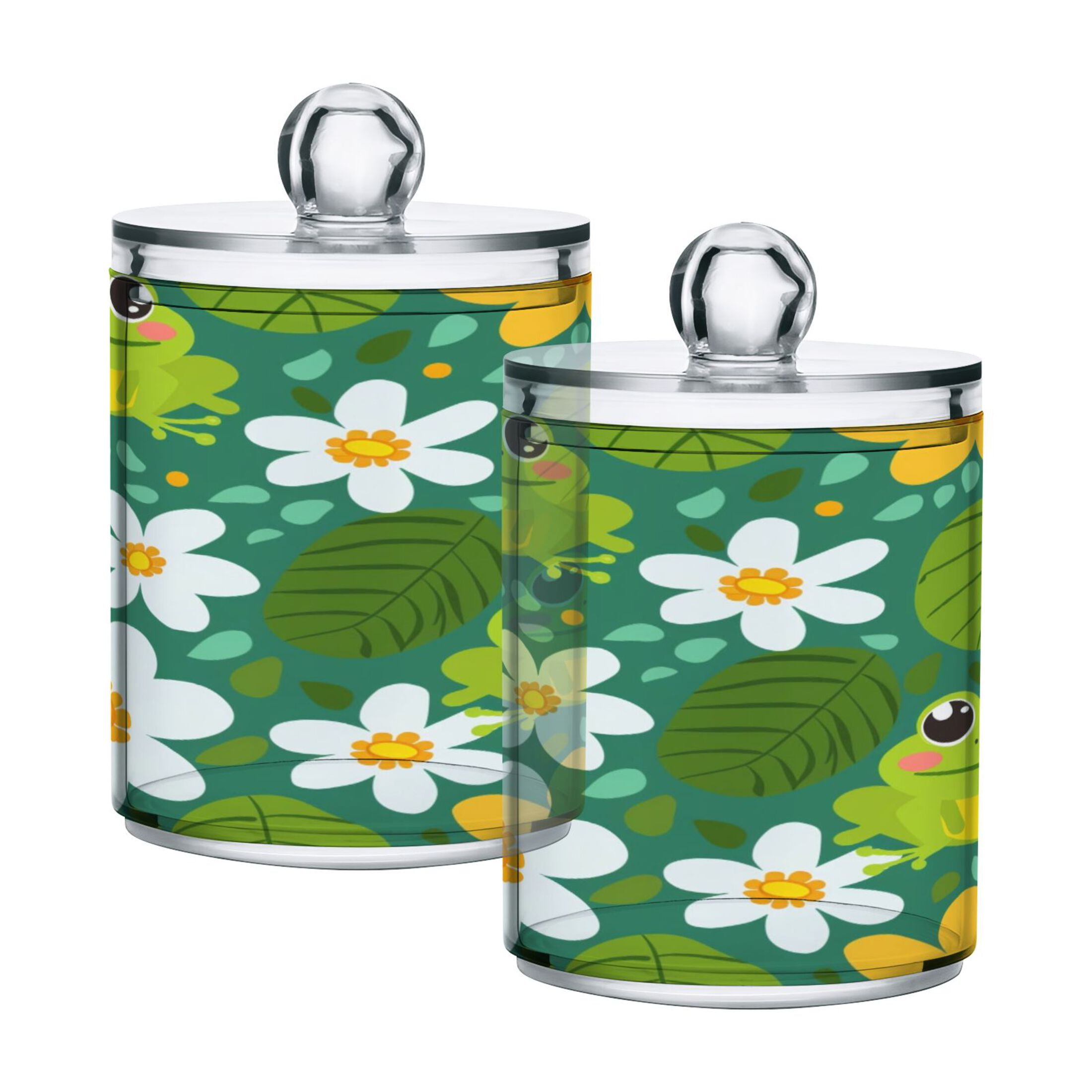 2 Pack Cute Frog Leaf Flower Qtip Holder Dispenser Clear Plastic ...