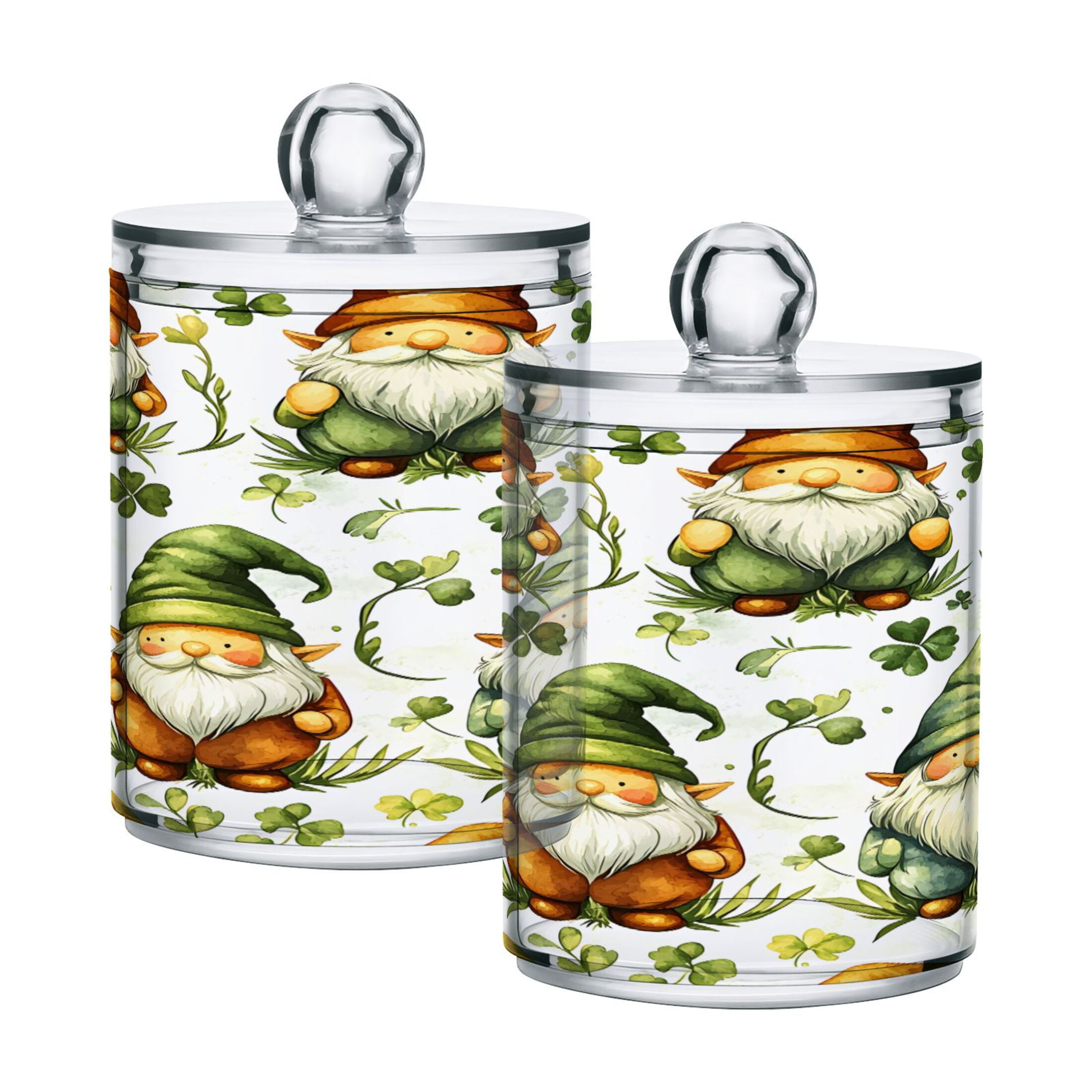 2 Pack Cute Gnomes with Hats Qtip Holder Dispenser Clear Plastic ...