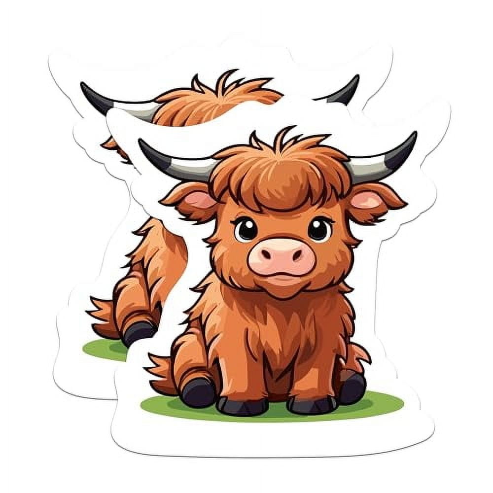 (2 Pack) Cute Highland Cow Stickers - Cartoon Highland Cow - 5 Inches ...