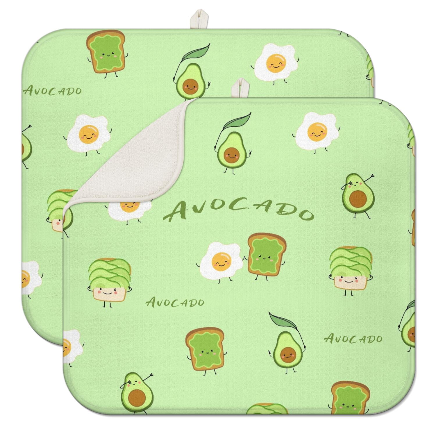 2 Pack Cute Kawaii Avocado Drying Mats - Super Absorbent Microfiber ...