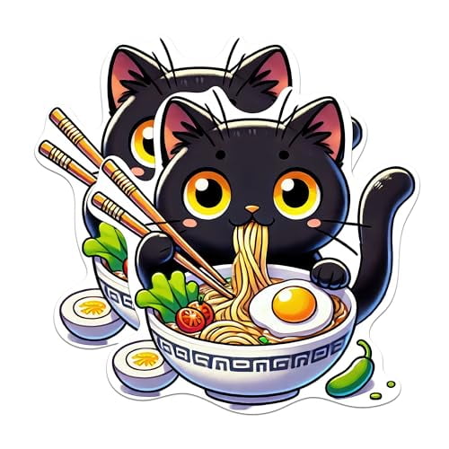 (2 Pack) Cute Kitten Eating Ramen Magnets - Kawaii Cat Eating Ramen ...
