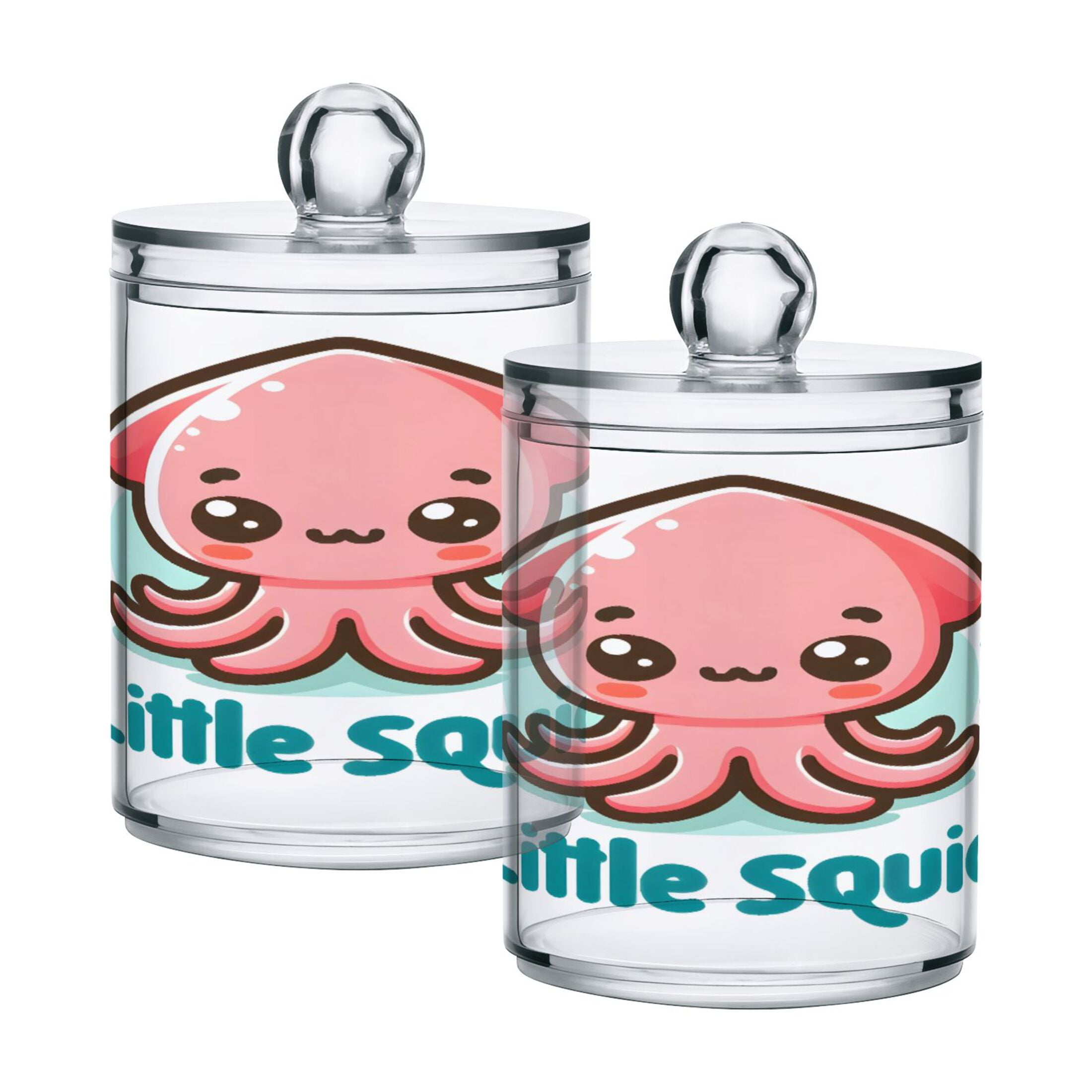 2 Pack Cute Little Squid Qtip Holder Dispenser Clear Plastic Storage ...