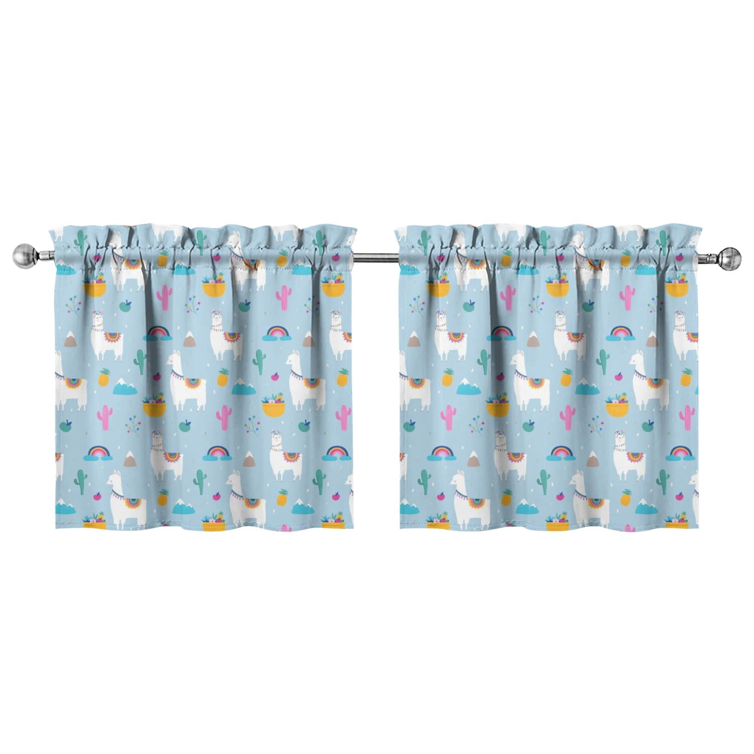 2 Pack Cute Llama Face Window Curtains - 27.5x24 Inch Adorable Kawaii ...
