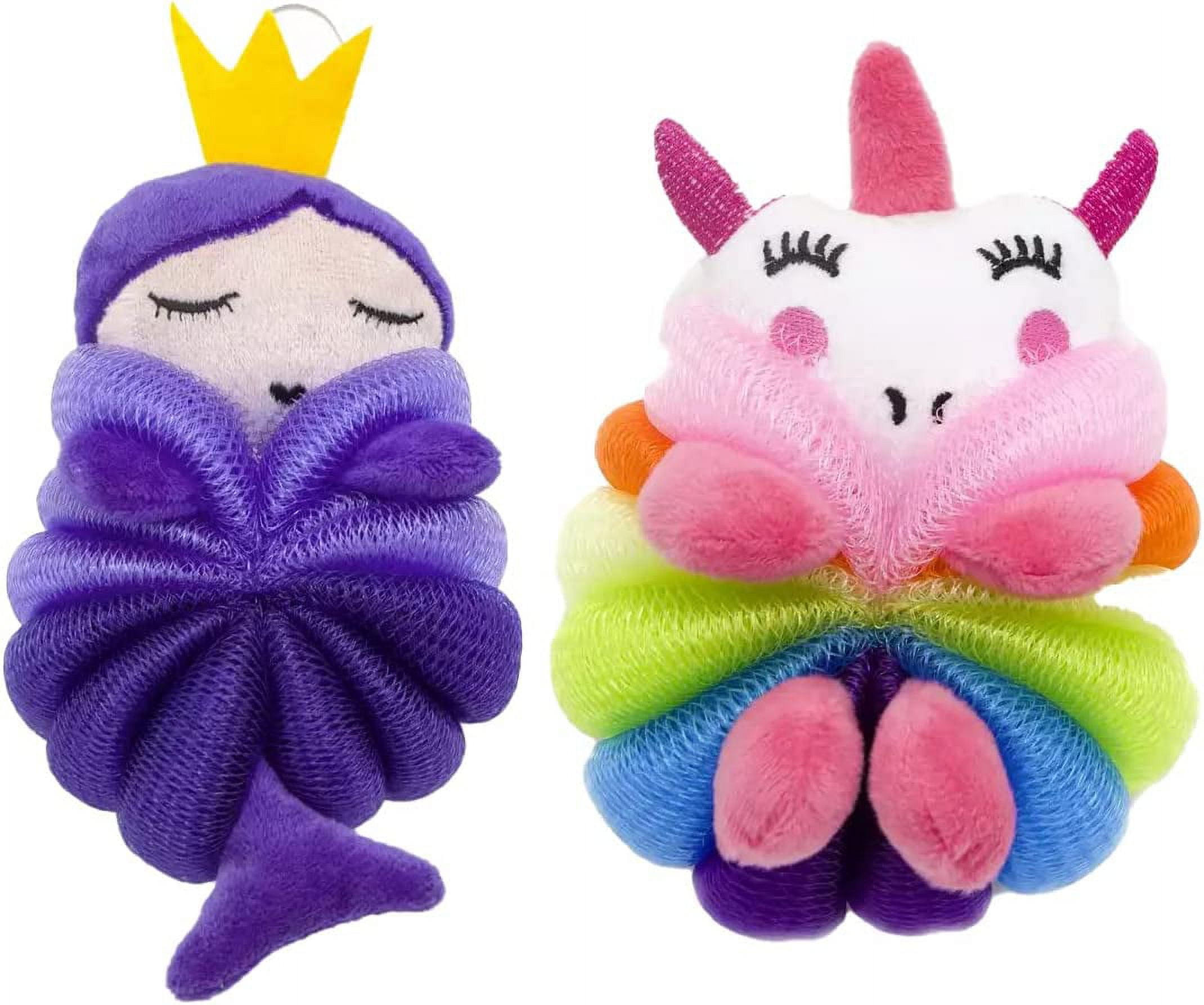 2 Pack Cute Loofah Fun Colorful Cartoon Design Mesh Pouf 7” x 4” Shower ...