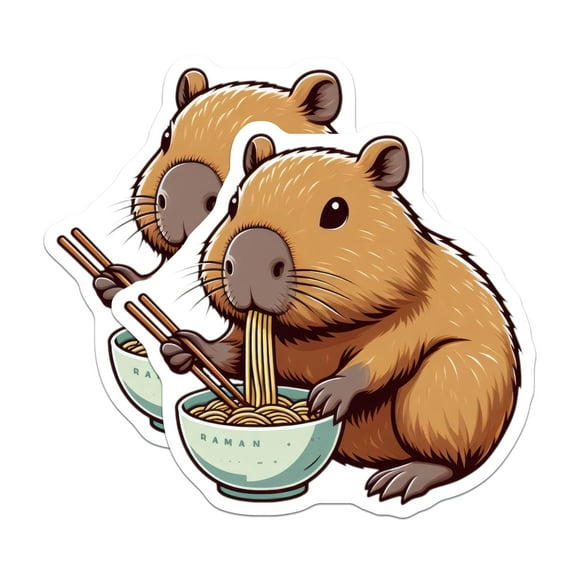 (2 Pack) Cute Noodle Lover Capybara Magnet - 5" On Longest Side - Sticks to Smooth Flat Surfaces ...
