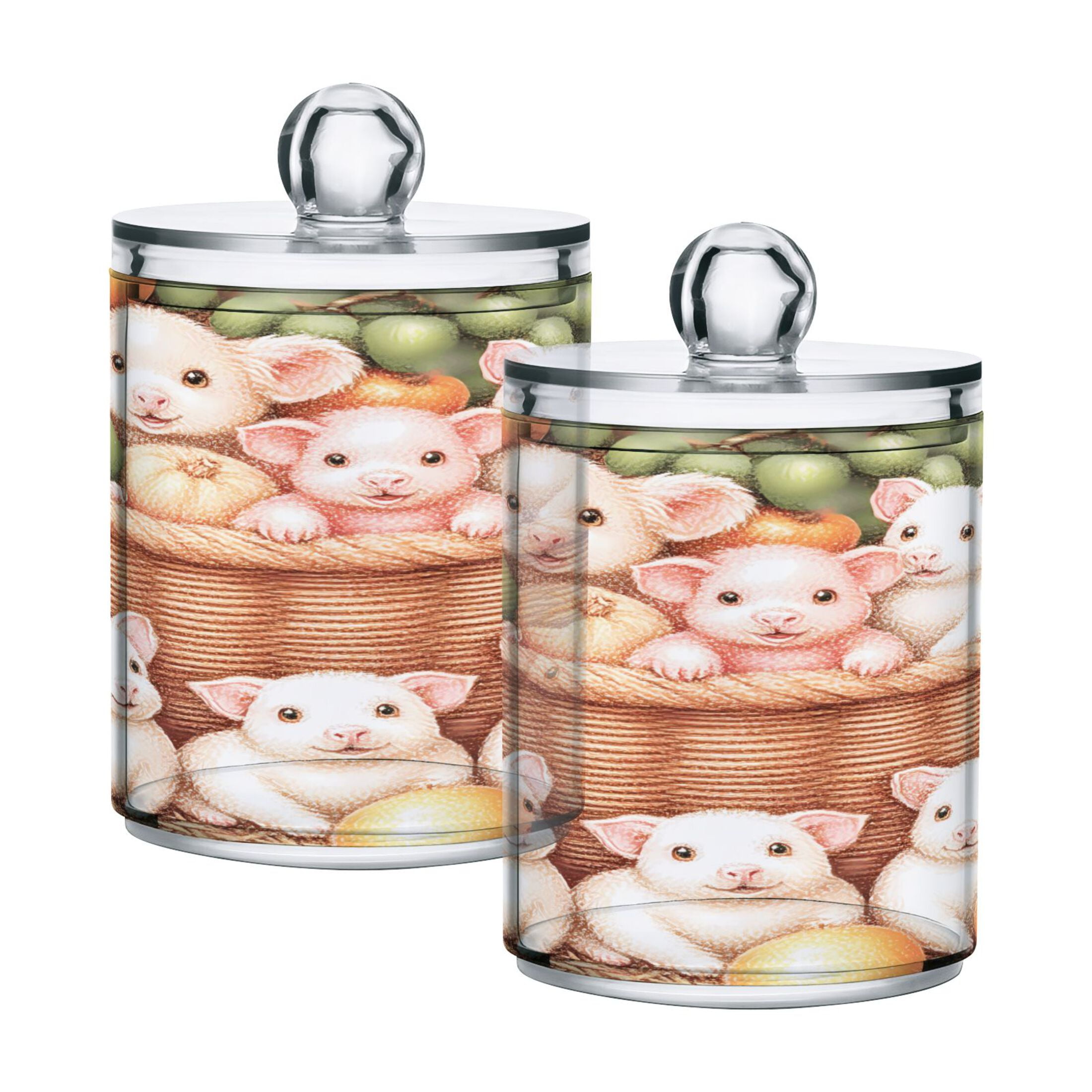 2 Pack Cute Pigs and Fruits Qtip Holder Dispenser Clear Plastic Storage ...
