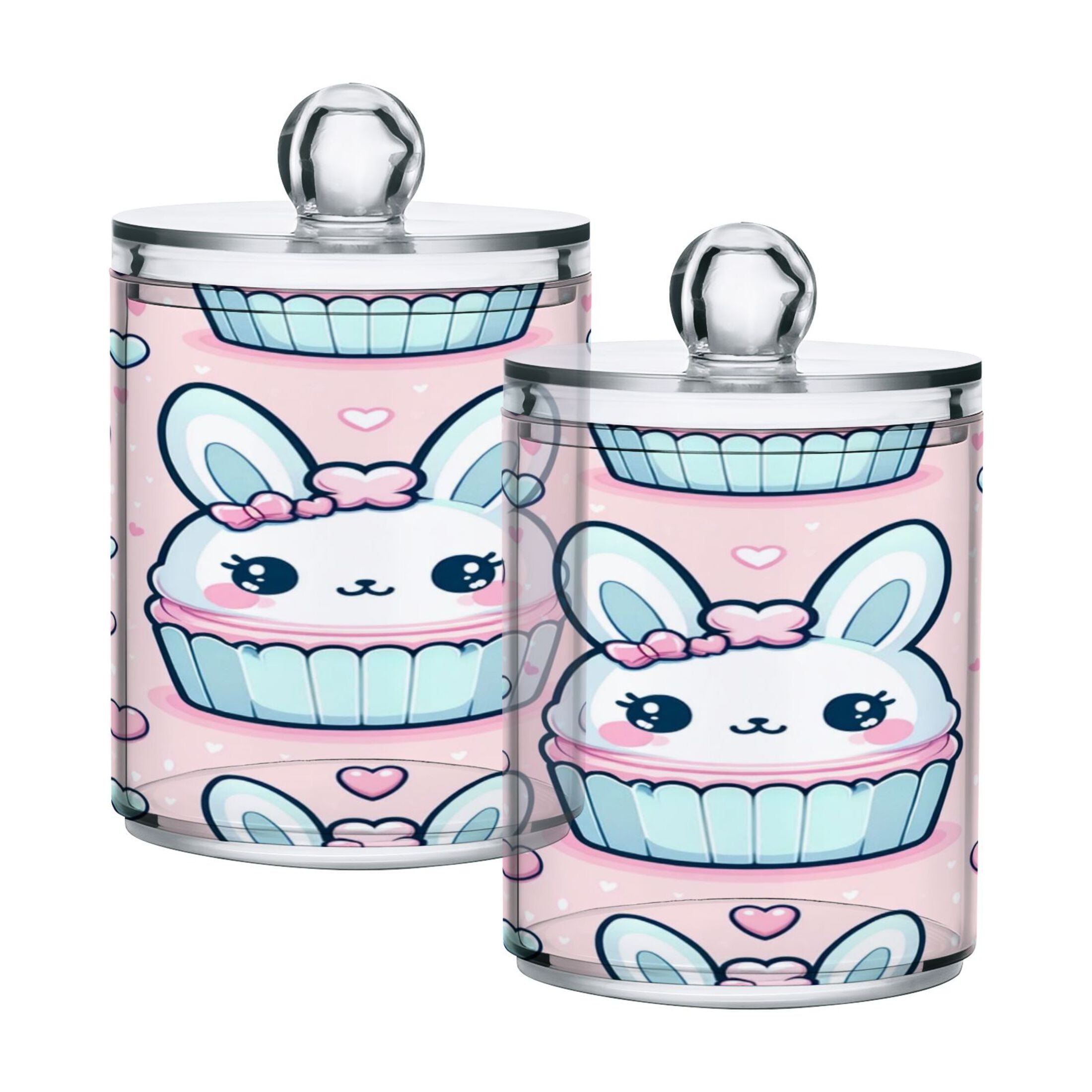 2 Pack Cute Rabbit in Cupcake Qtip Holder Dispenser Clear Plastic ...