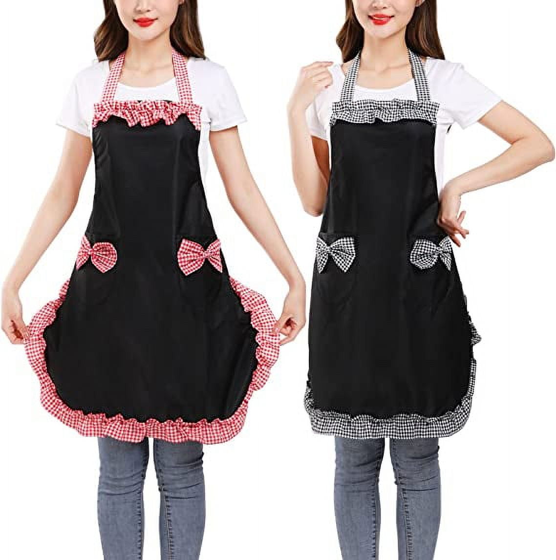 2 Pack Adjustable Waist Polyester Cute Cooking Aprons for Women ...