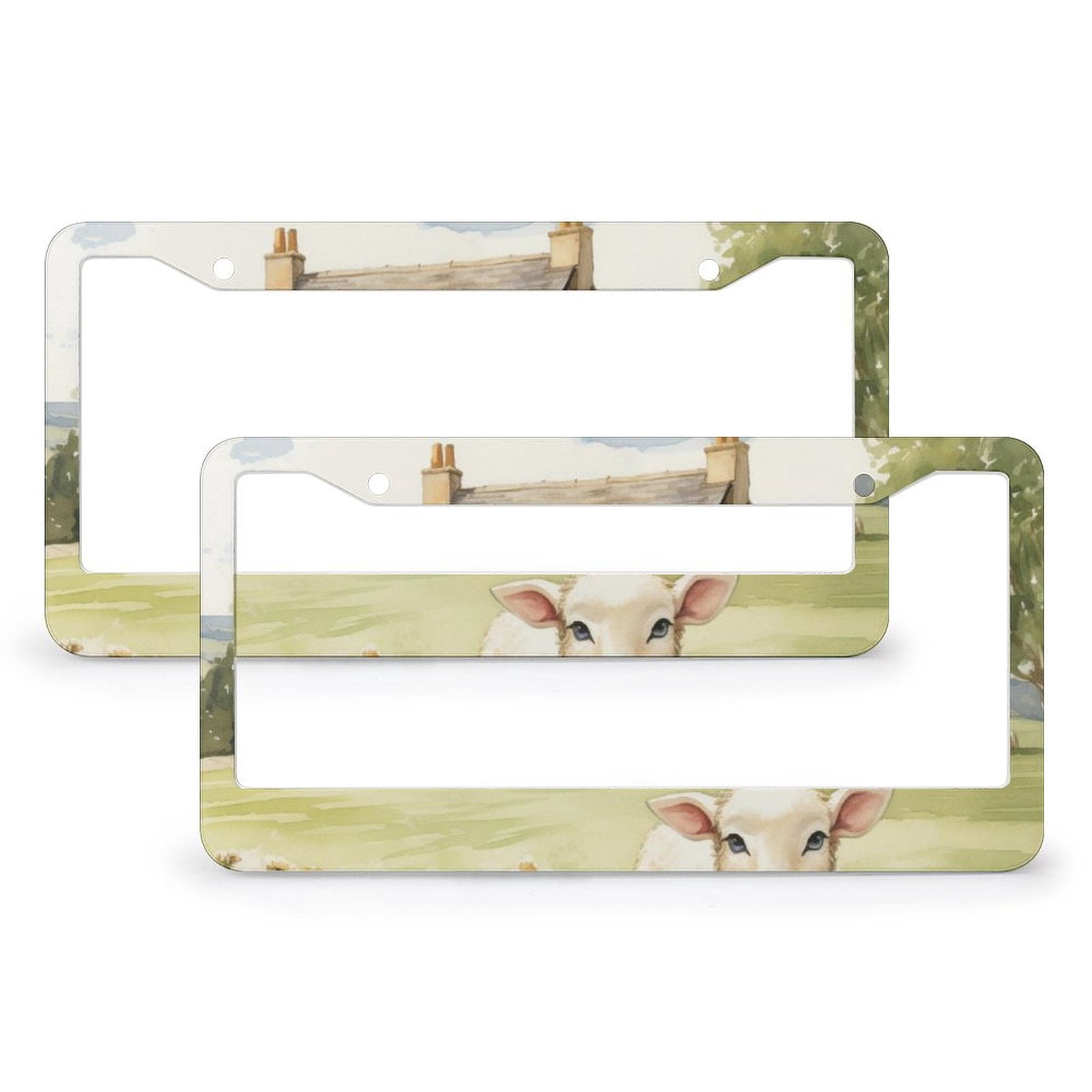 2 Pack Cute Sheep And House License Plate Frames Lovely White Lamb Car ...