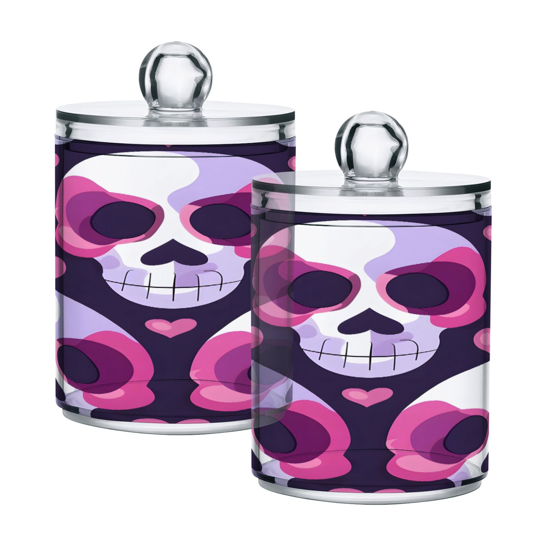 2 Pack Cute Skull Head and Heart Qtip Holder Dispenser Clear Plastic ...