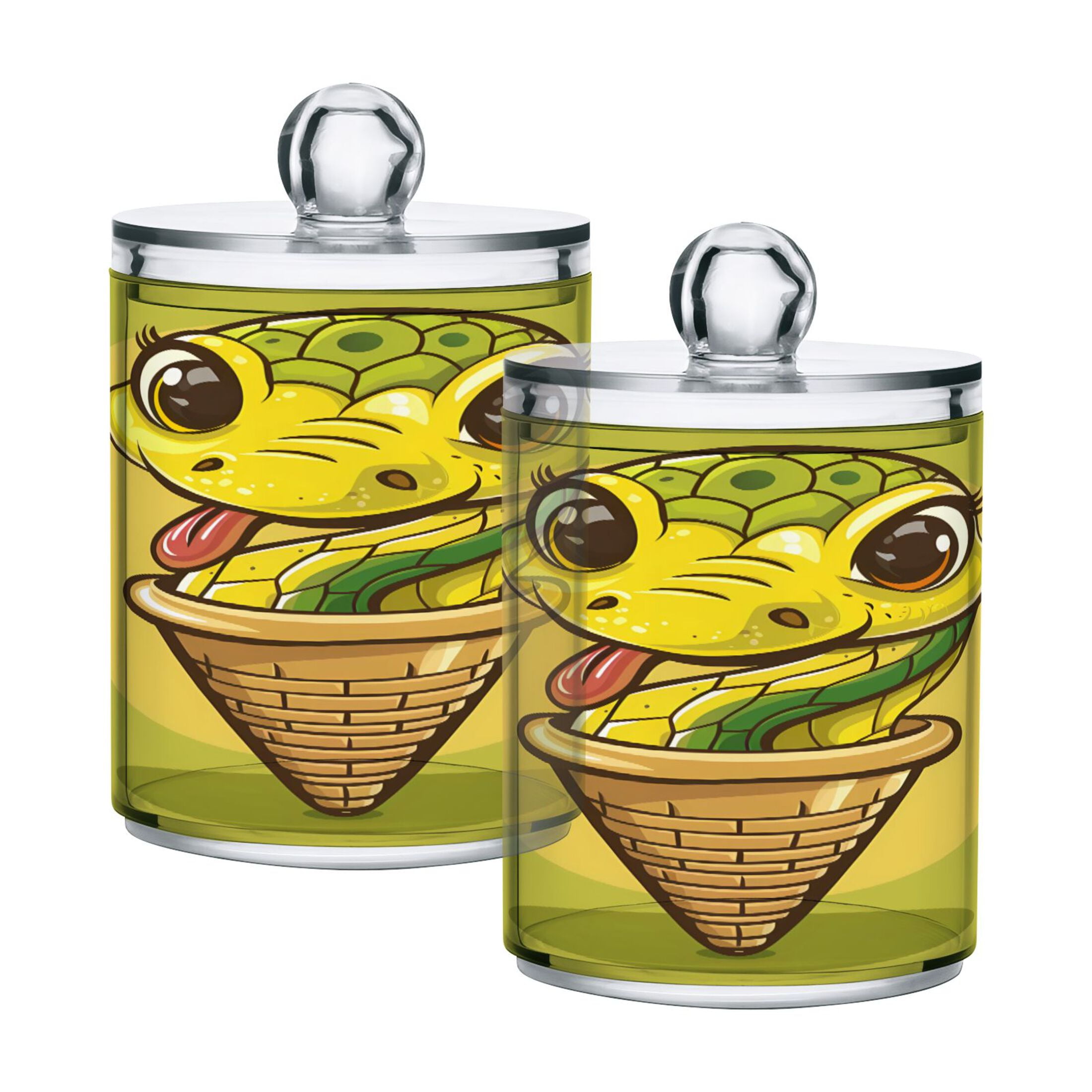 2 Pack Cute Snake in Cone Qtip Holder Dispenser Clear Plastic Storage ...