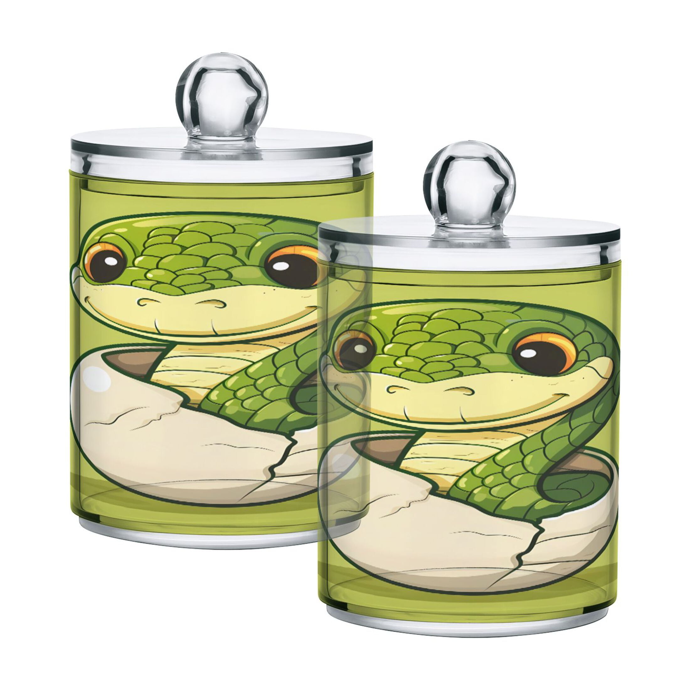 2 Pack Cute Snake in Eggshell Qtip Holder Dispenser Clear Plastic ...
