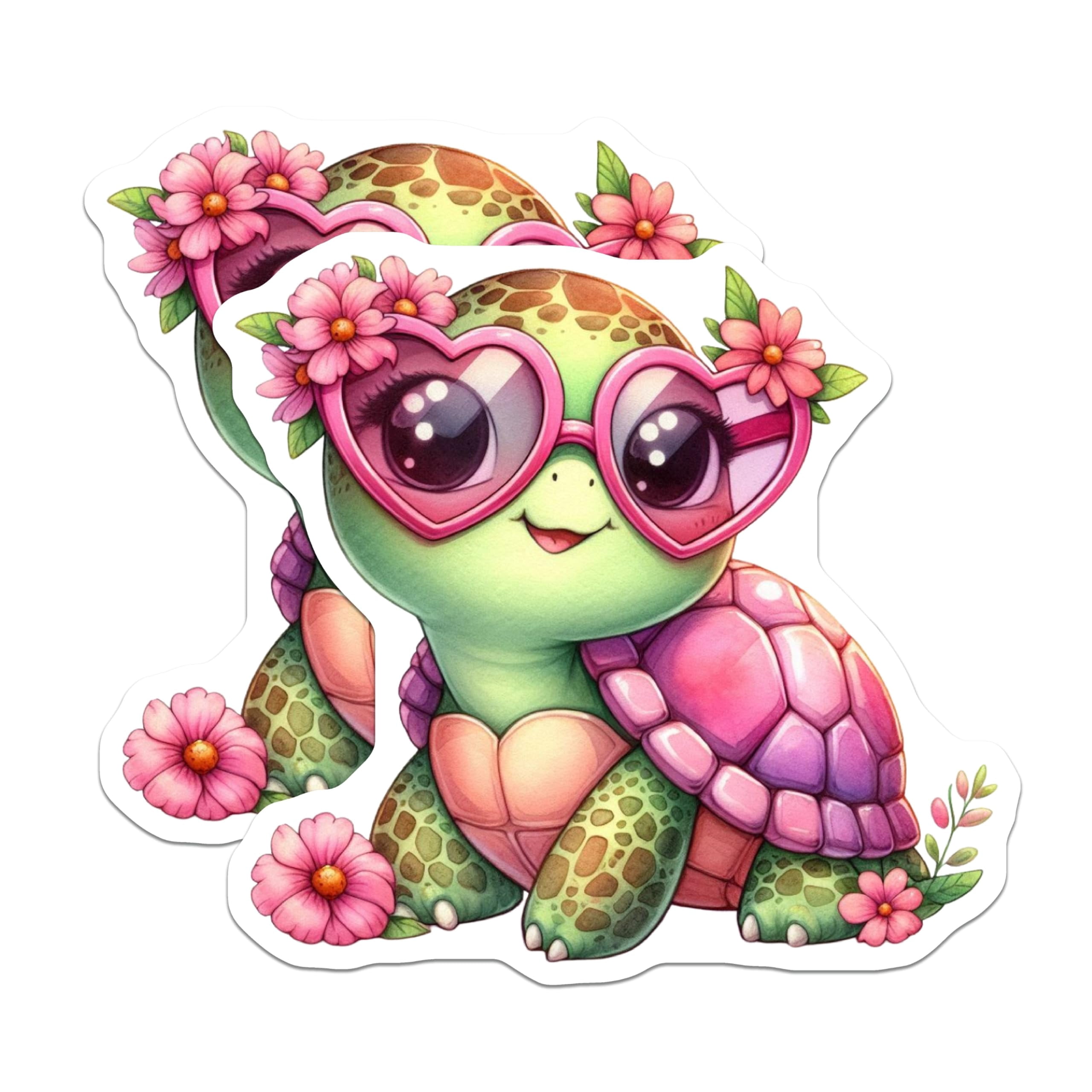 (2 Pack) Cute Turtle Stickers - Heart Glasses Animal Decals - Adorable ...