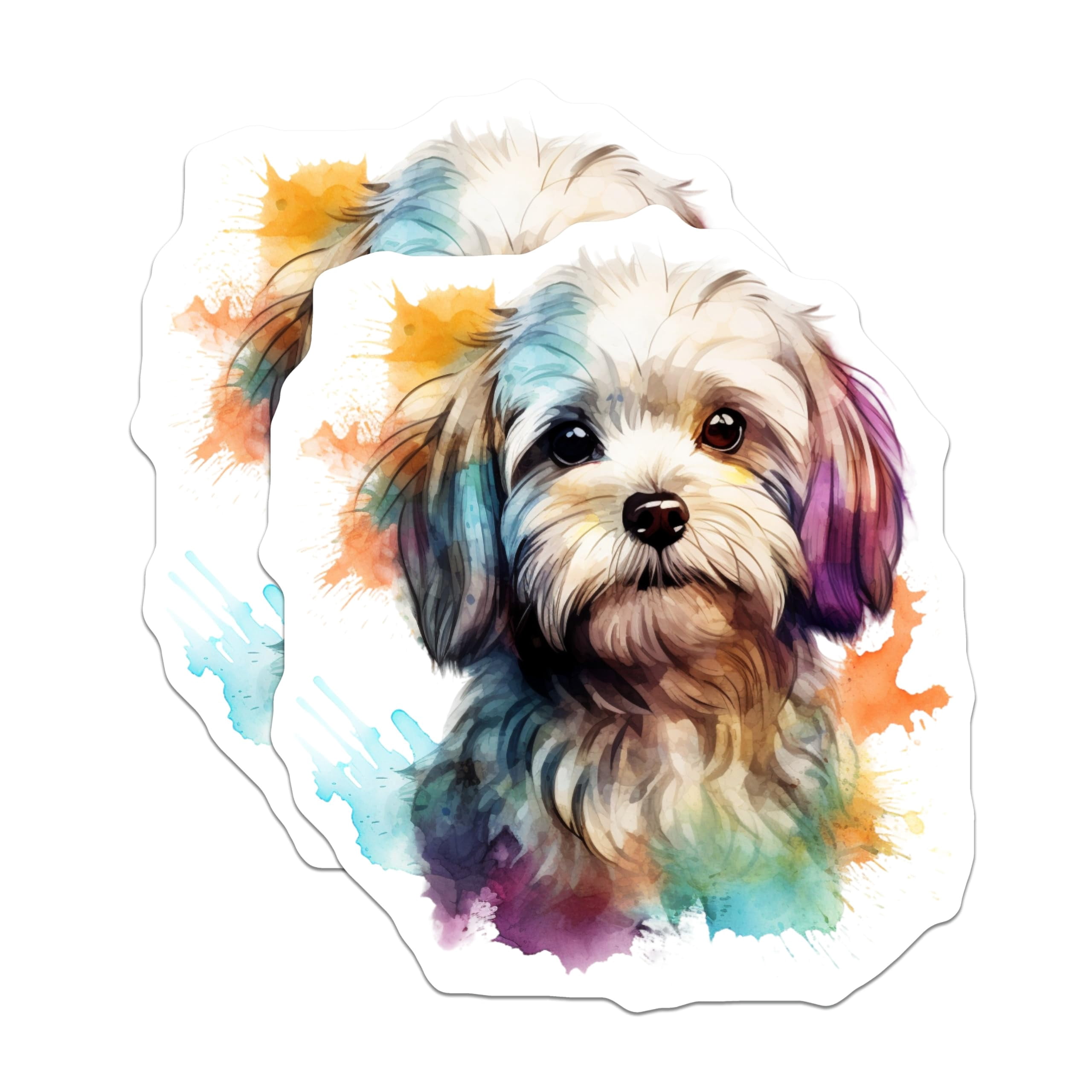 (2 Pack) Cute Watercolor Dog Stickers - Fluffy Puppy Art - Pet Lover ...