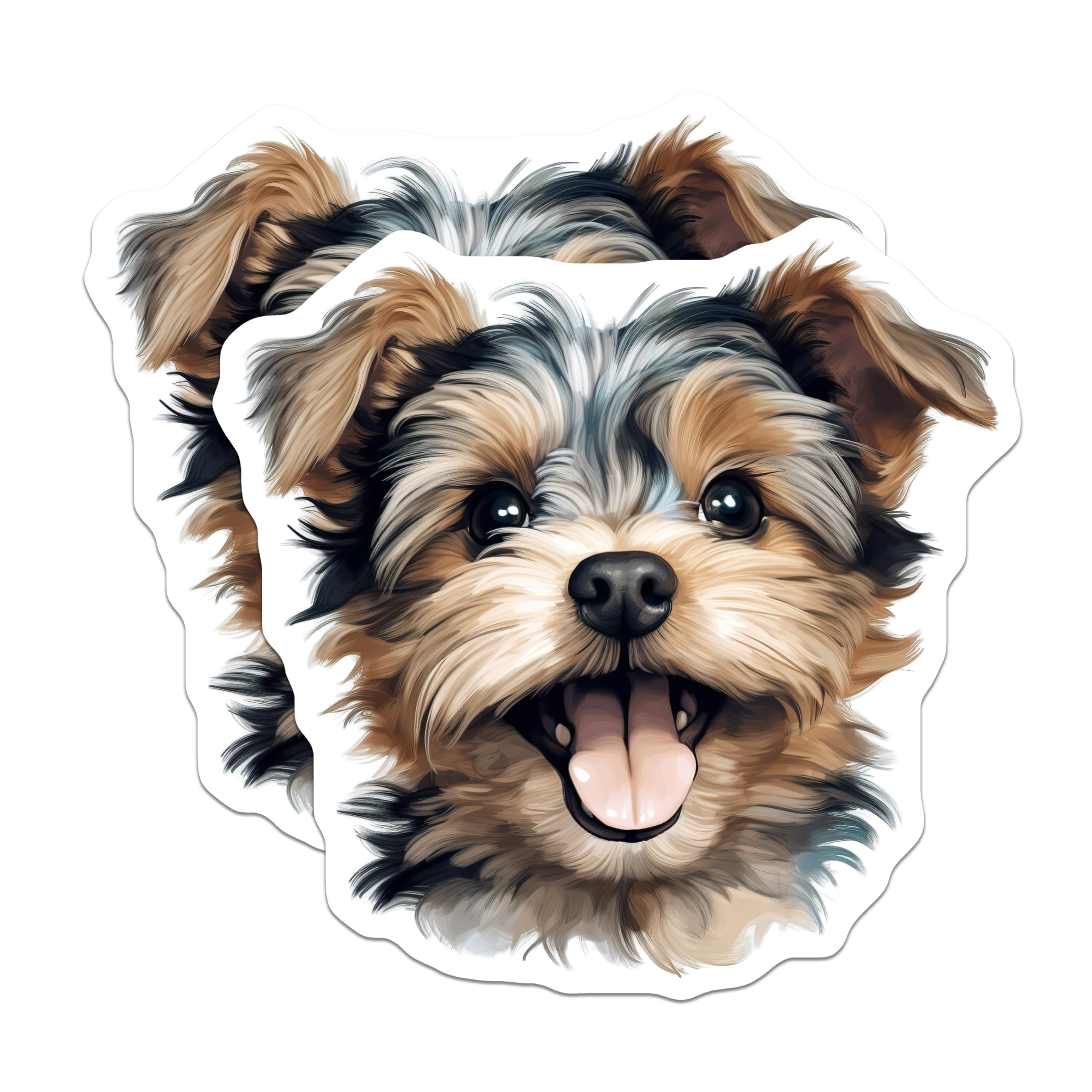 (2 Pack) Cute Yorkie Puppy Face Stickers - Happy Dog Lover Decal ...