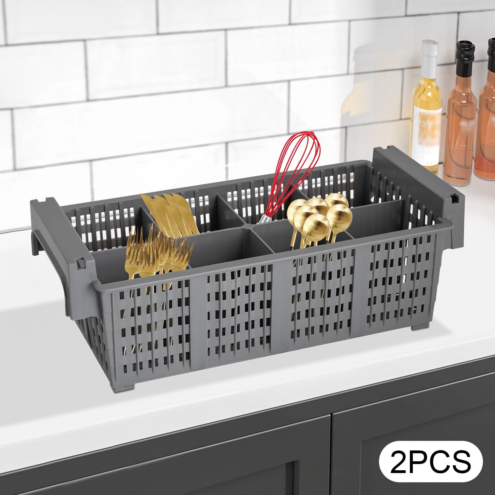 2-Pack Cutlery Washing Basket, Gray, Silverware Holder, 8-Compartment ...