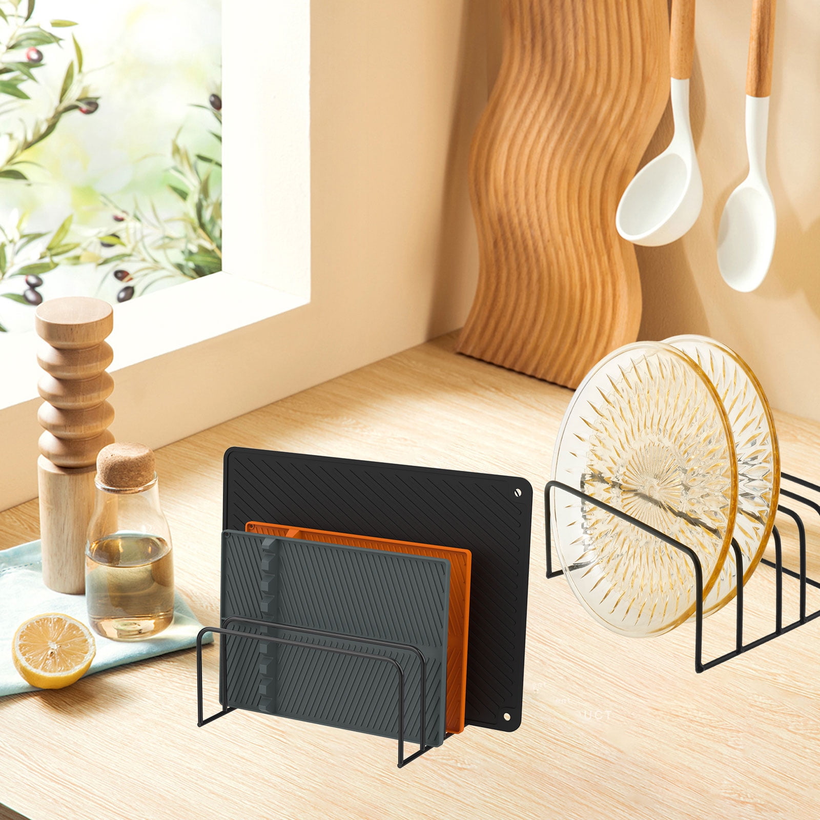 2 Pack Cutting Board Organizer Metal Cutting Board Holder with 5 Slots ...