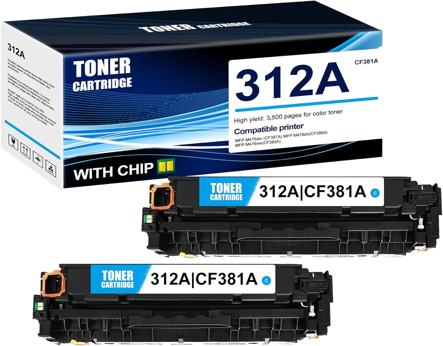 2-Pack Cyan 312A CF381A Toner Cartridge: Compatible 312A CF381A ...