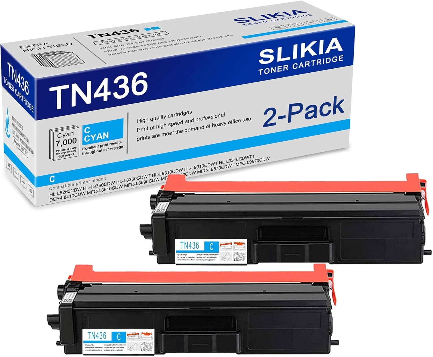 2-Pack Cyan TN436 Toner Cartridge: Compatible TN436 TN-436 Replacement ...