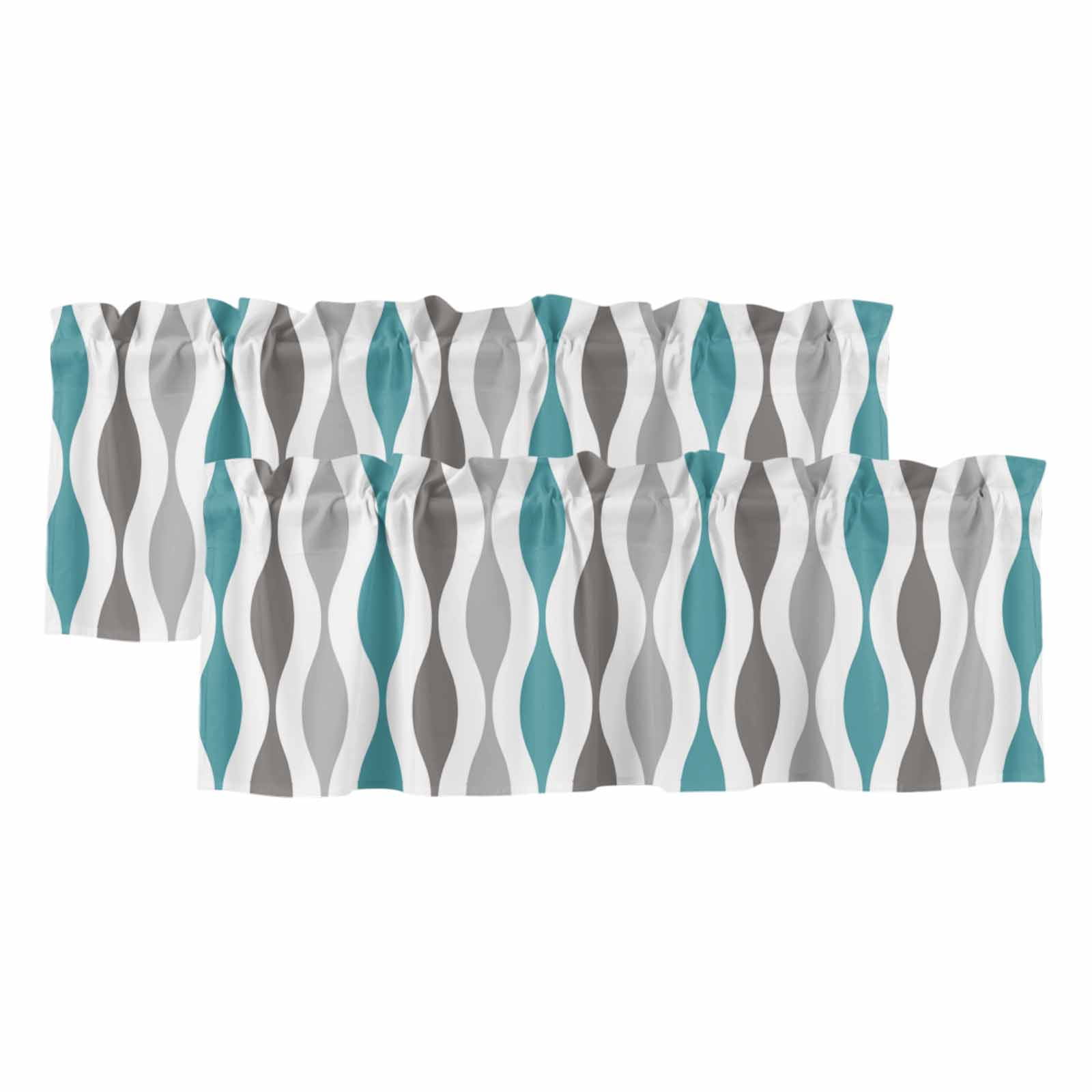 2 Pack Cyan Turquoise Grey Valance for Window Medieval Print Waves ...