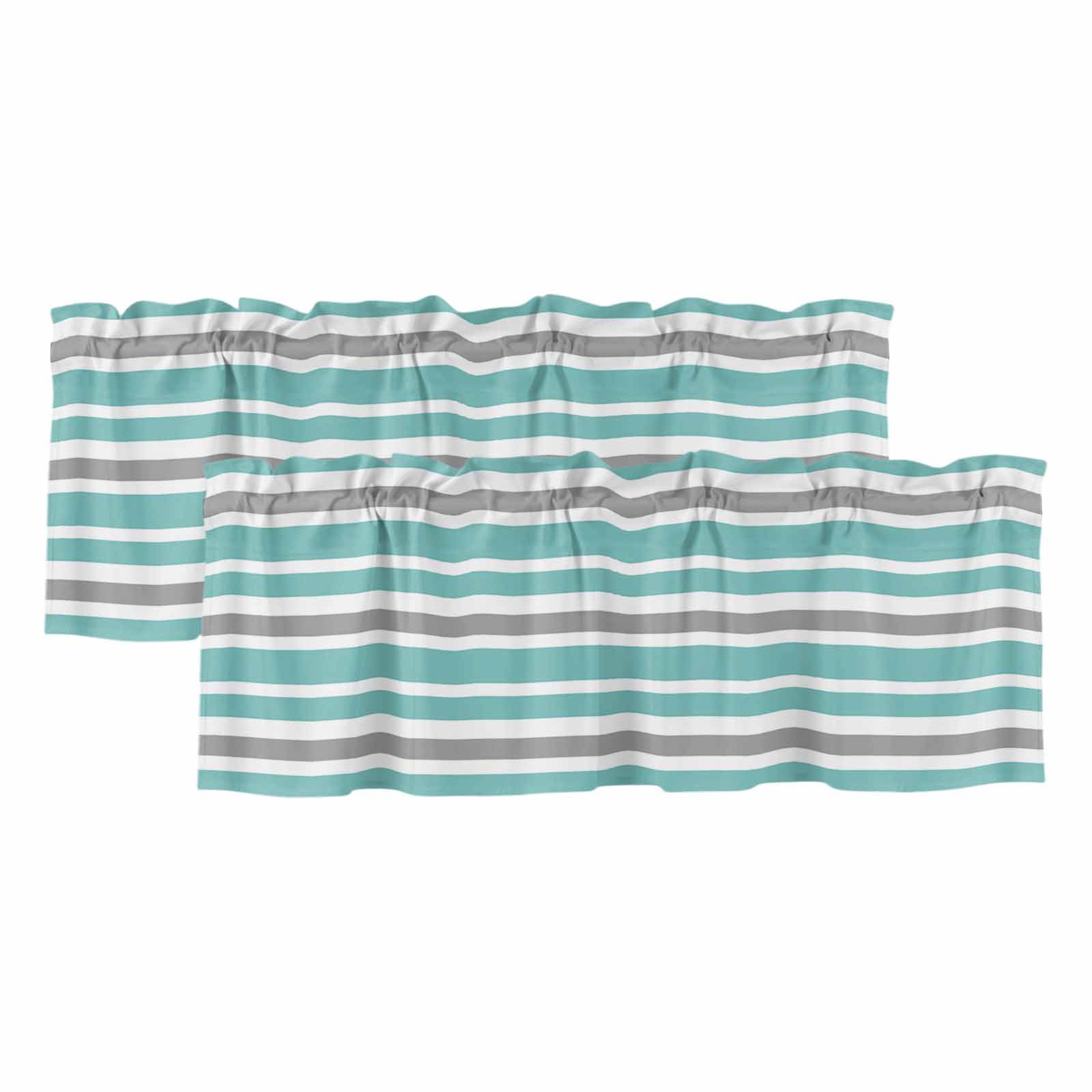 2 Pack Cyan Turquoise Valance for Window Gray White Geometric Stripes ...