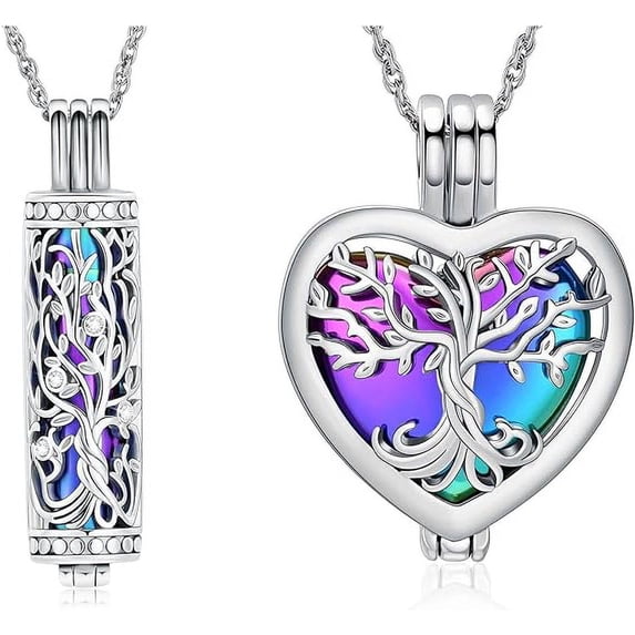 2 Pack Cylinder Urn Necklace Circle Cremation Jewelry Tree of Life ...