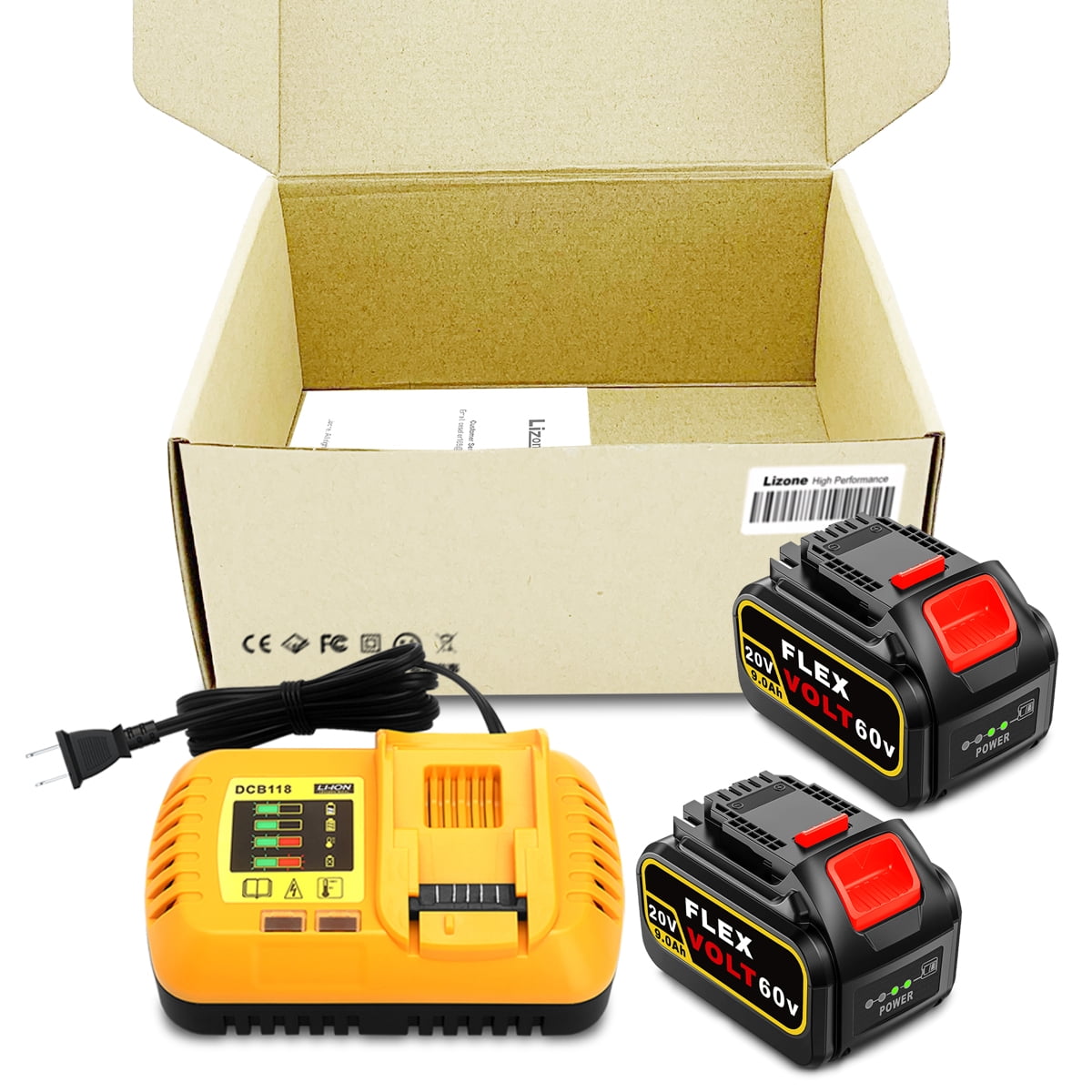 2 Pack DCB609 20v/60v Max 9.0Ah Battery with charger Combo for DEWALT ...