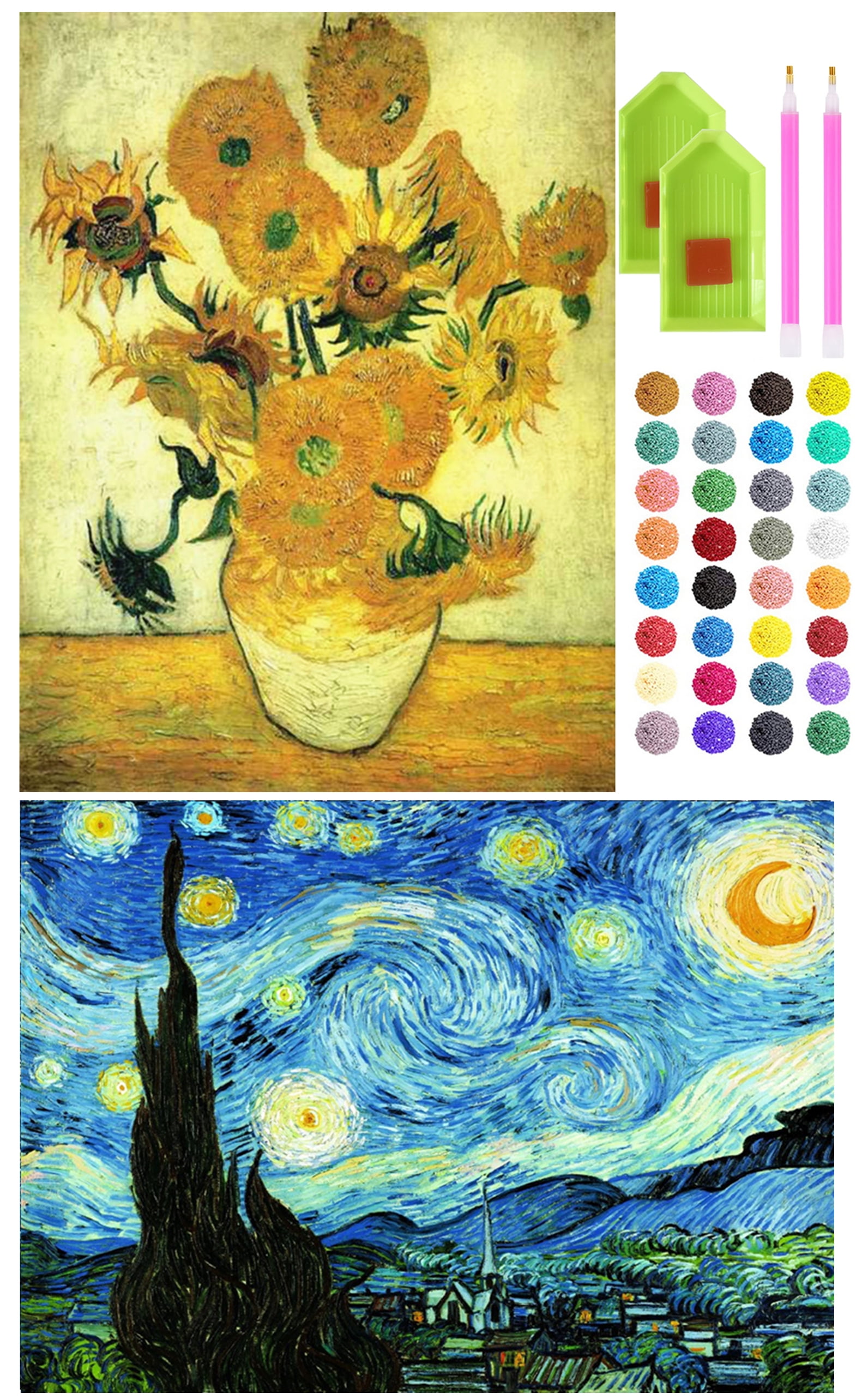 2-Pack DIY 5D Diamond Painting Kits, The Starry Night & Sunflowers by ...