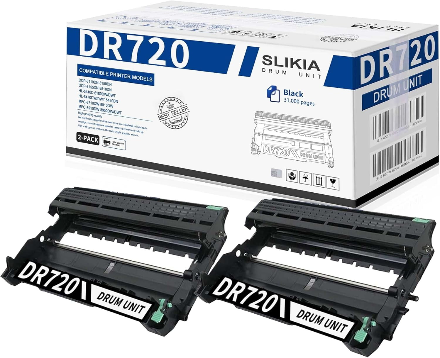 2 Pack DR720 DR-720 Black Drum Unit, Replacement for Brother DR720 High ...