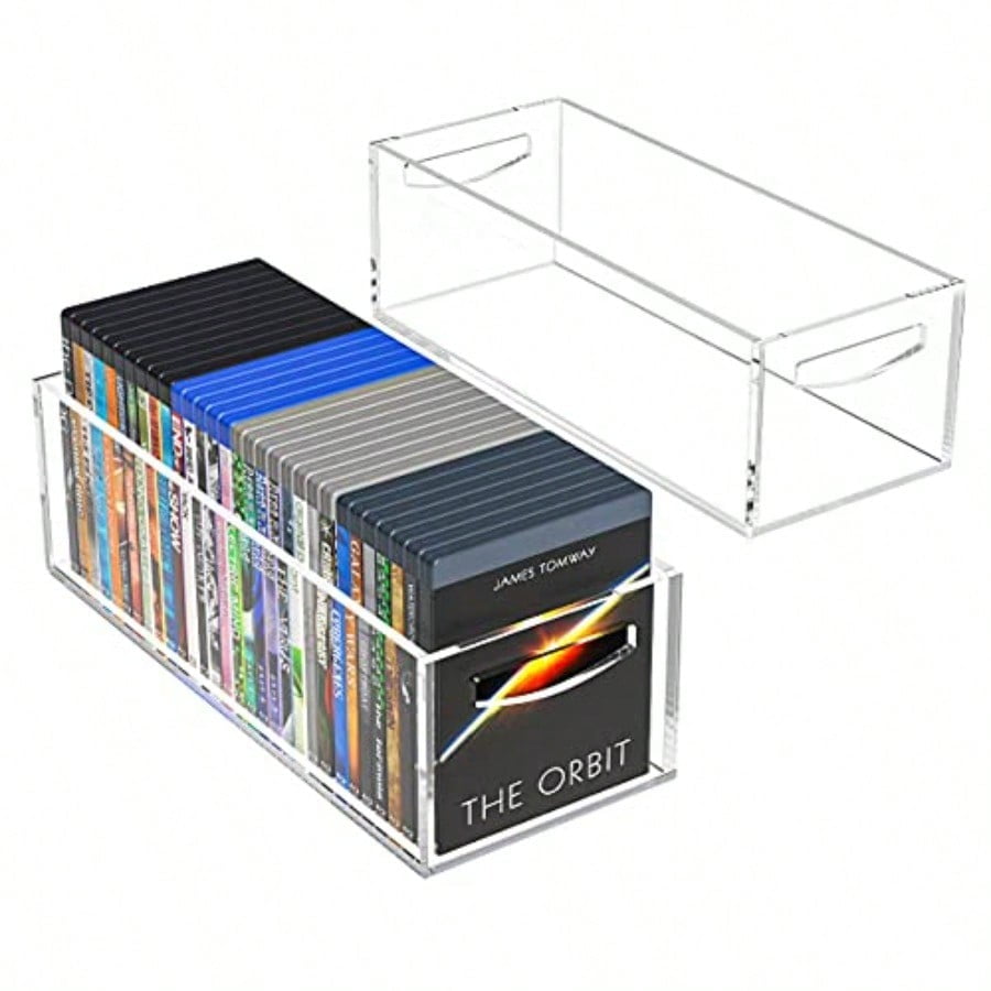 2 Pack DVD/CD Storage Box Acrylic Storage Container for Blu-Rays Small ...