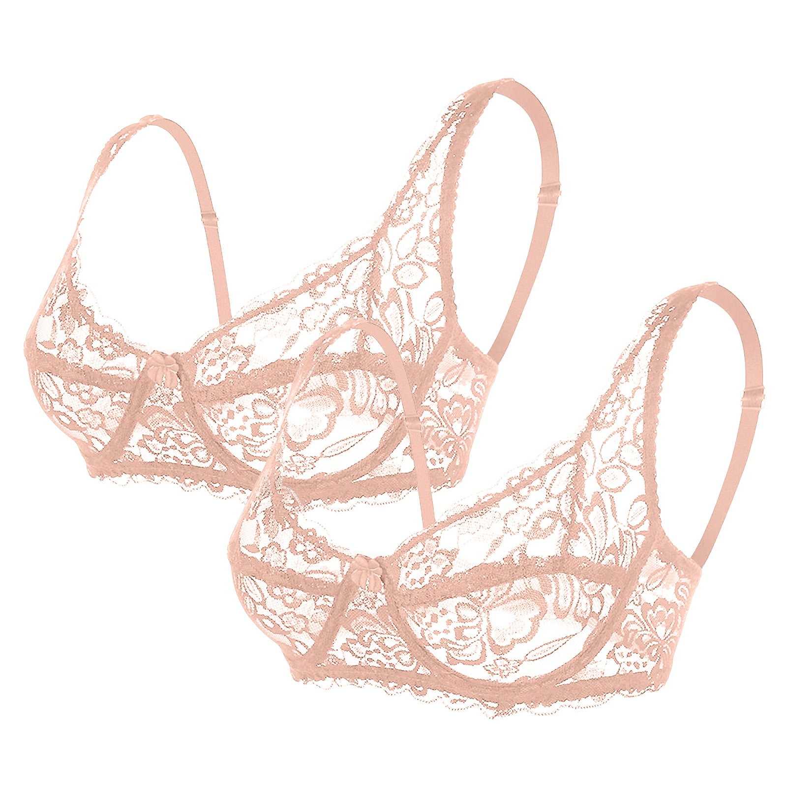 2 Pack Daily Comfort Unlined Underwire Bra, Lightweight Sheer Lace Full ...