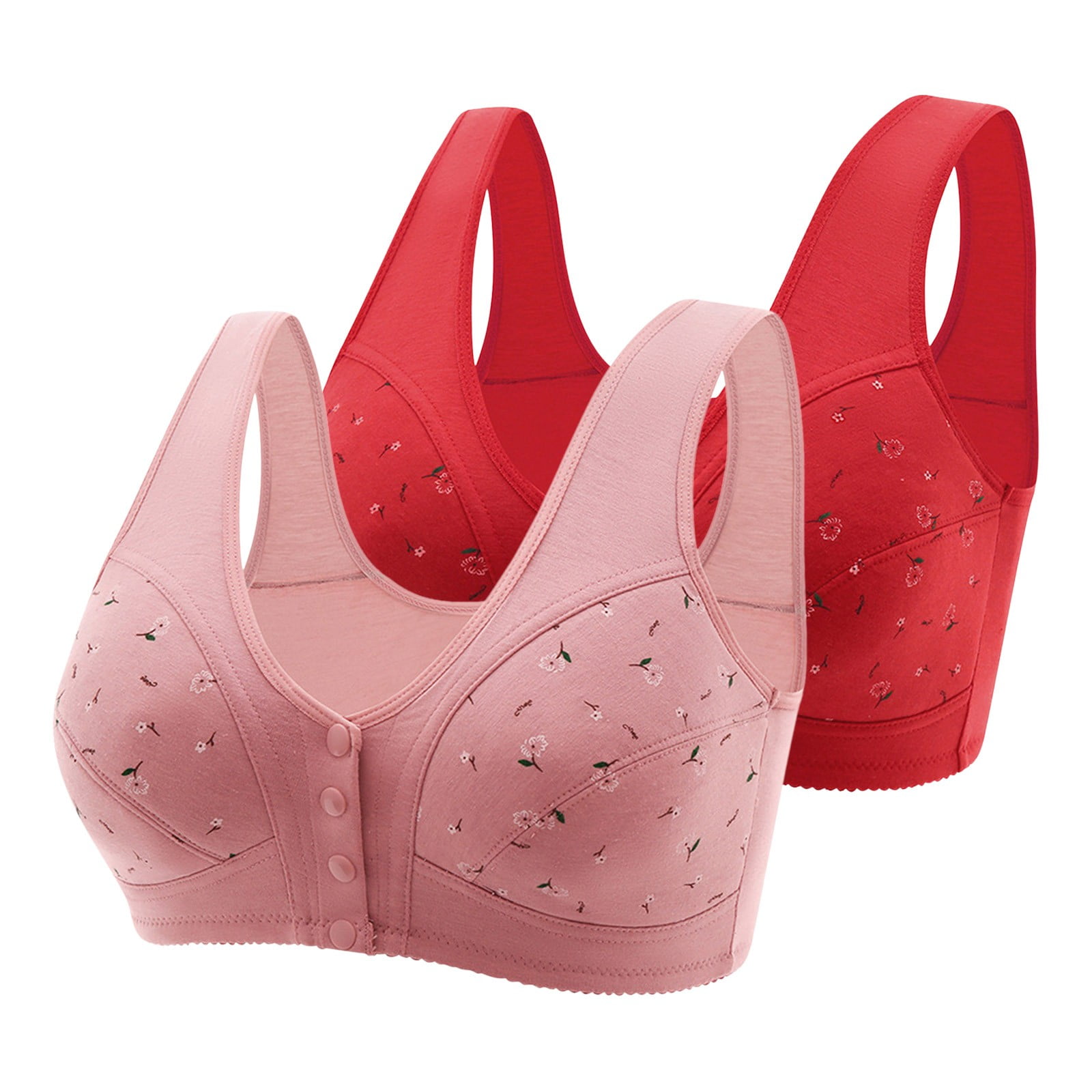 2 Pack Daisy Bra for Older Women, Convenient Front Closure Ladies Plus ...