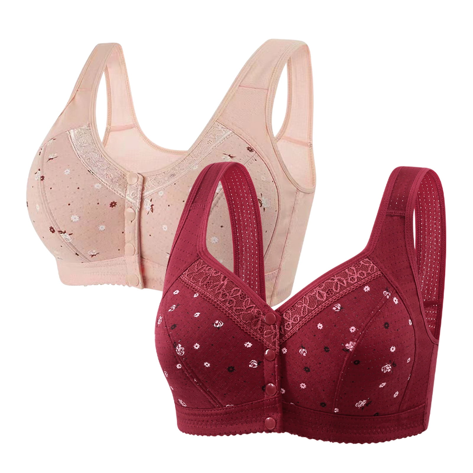 2 Pack Daisy Bras for Older Women 2025 Front Close Button Bras Comfortable Full Coverage No ...
