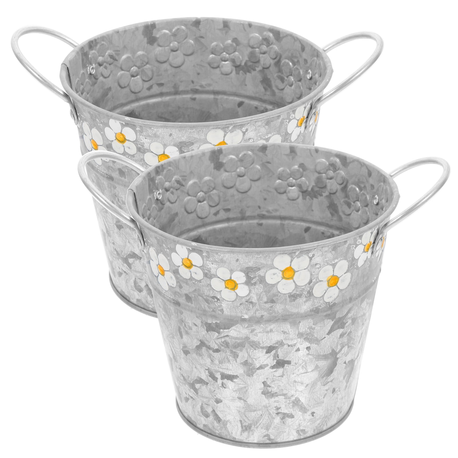 2 Pack Daisy Tin Flower Bucket Foam Potted Artificial Flowers Retro ...