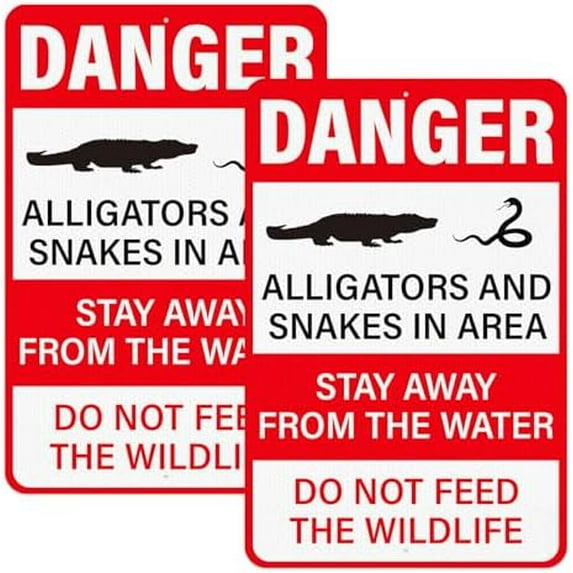 2 Pack Danger Alligators and Snakes in Area Signs 12 x 18 Inch ...