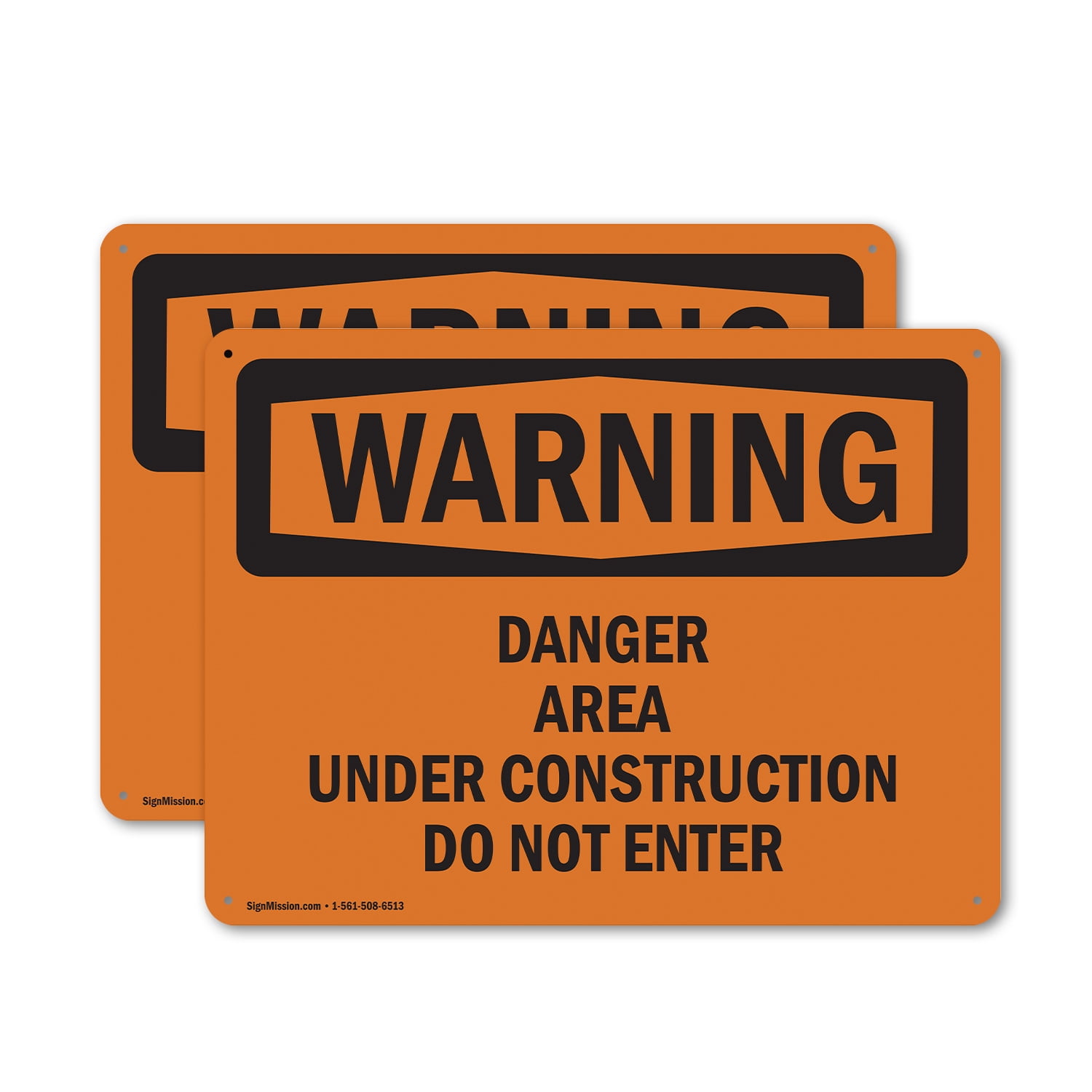 (2 Pack) Danger Area Under Construction Do Not Enter OSHA Warning Sign ...