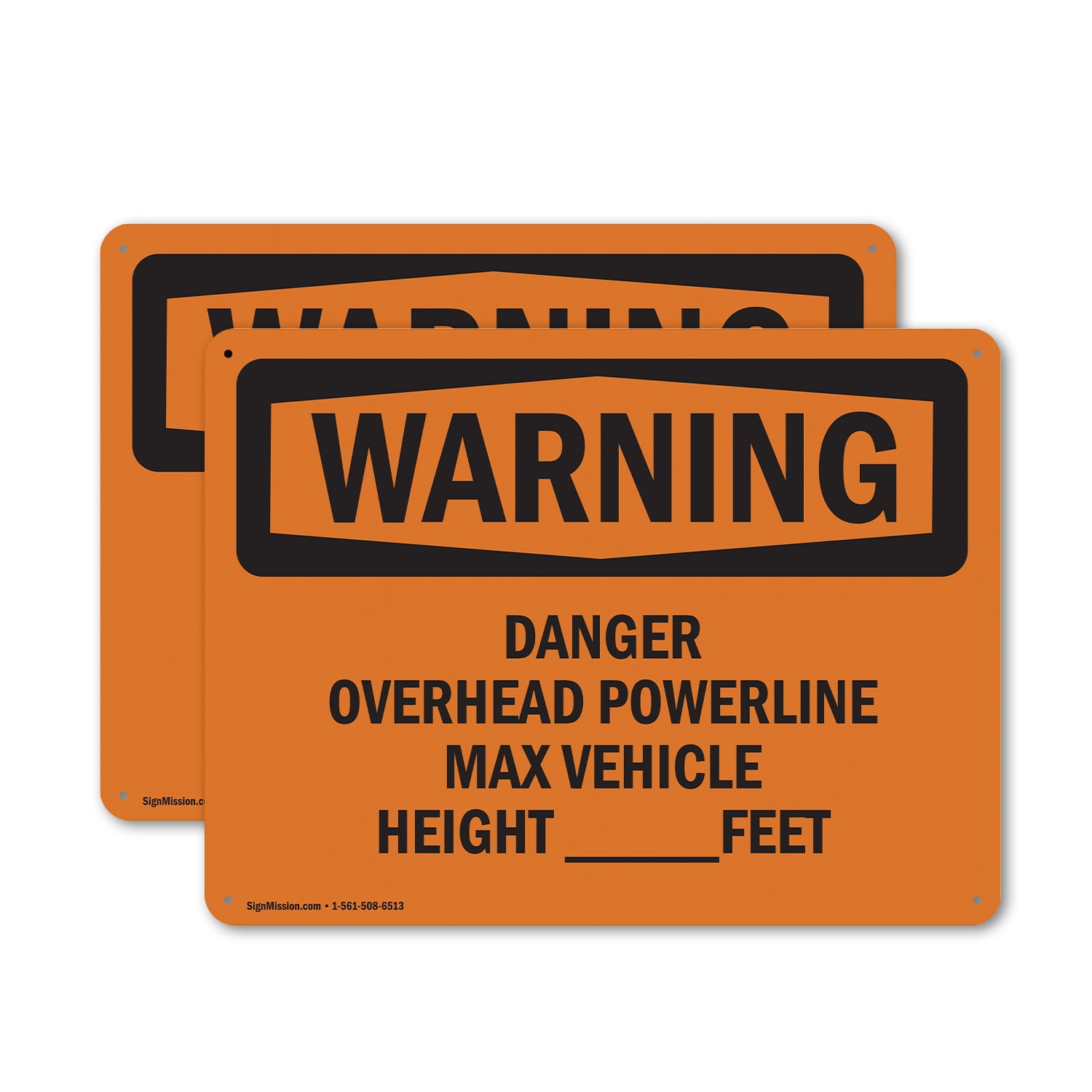 (2 Pack) Danger Overhead Powerline Max Vehicle Height OSHA Warning Sign ...