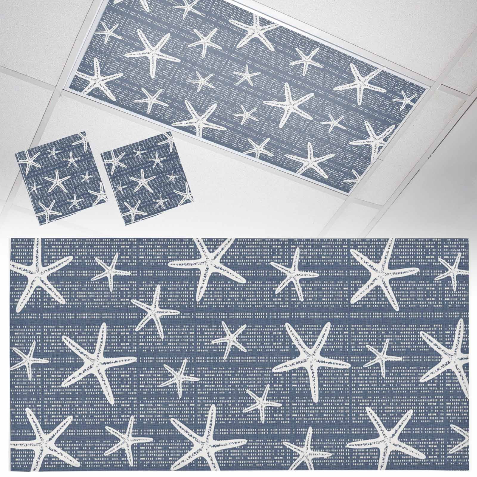2 Pack Dark Blue Starfish Coastal Fluorescent Light Covers for Ceiling ...