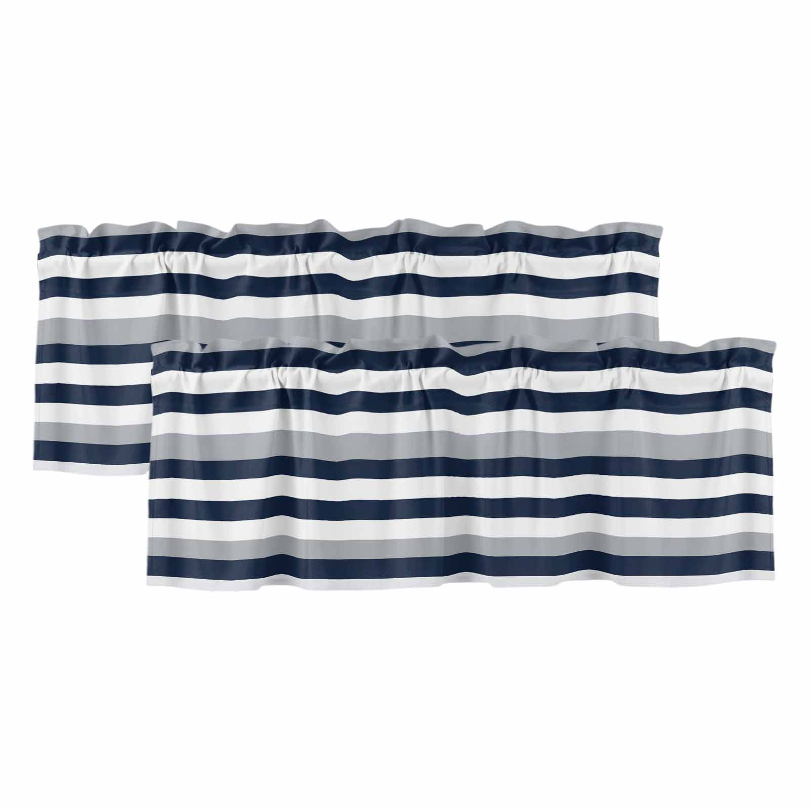2 Pack Dark Blue Valance for Window and Grey Stripe Abstract Minimalist ...
