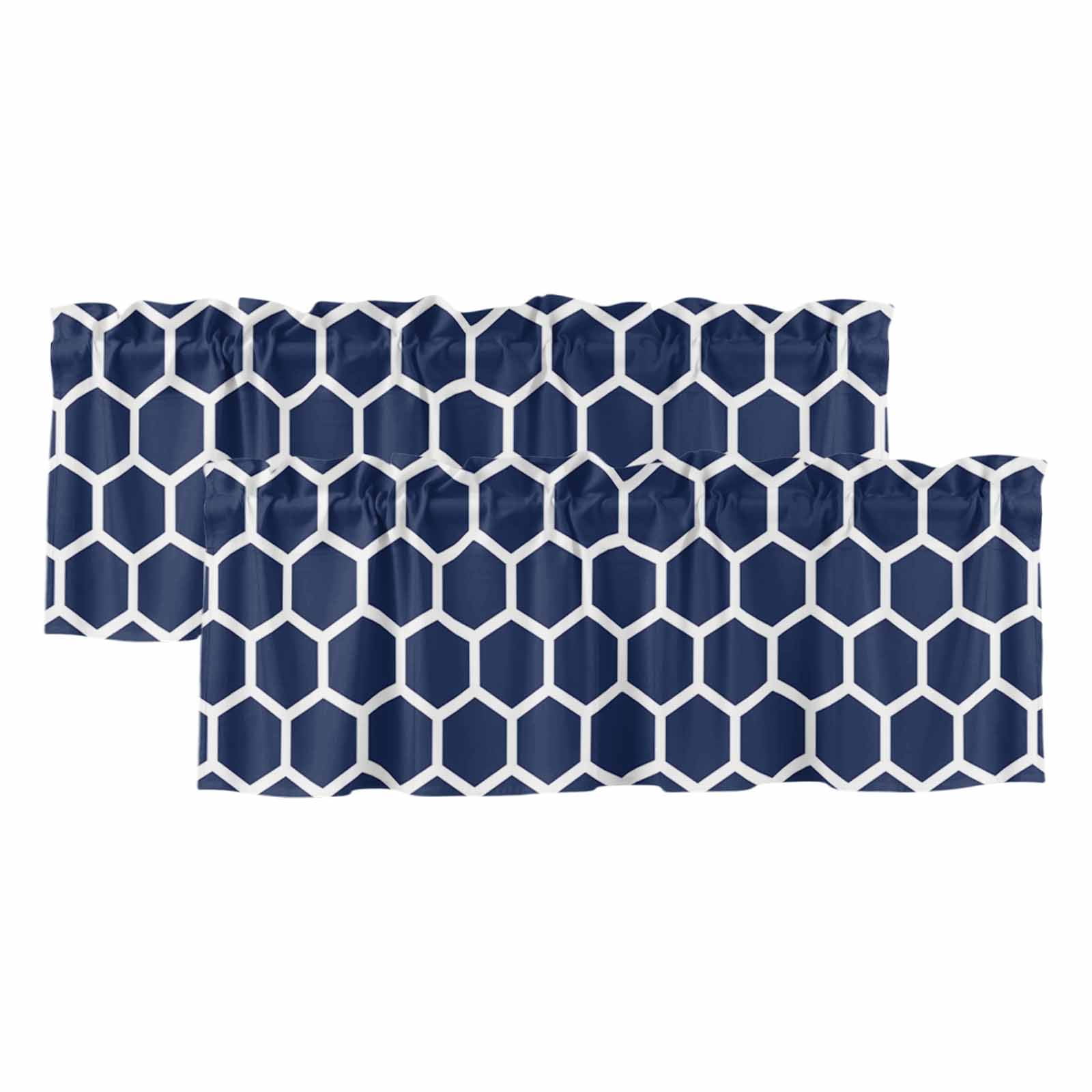 2 Pack Dark Blue Valance for Window Honeycomb Hexagon Retro Geometric ...