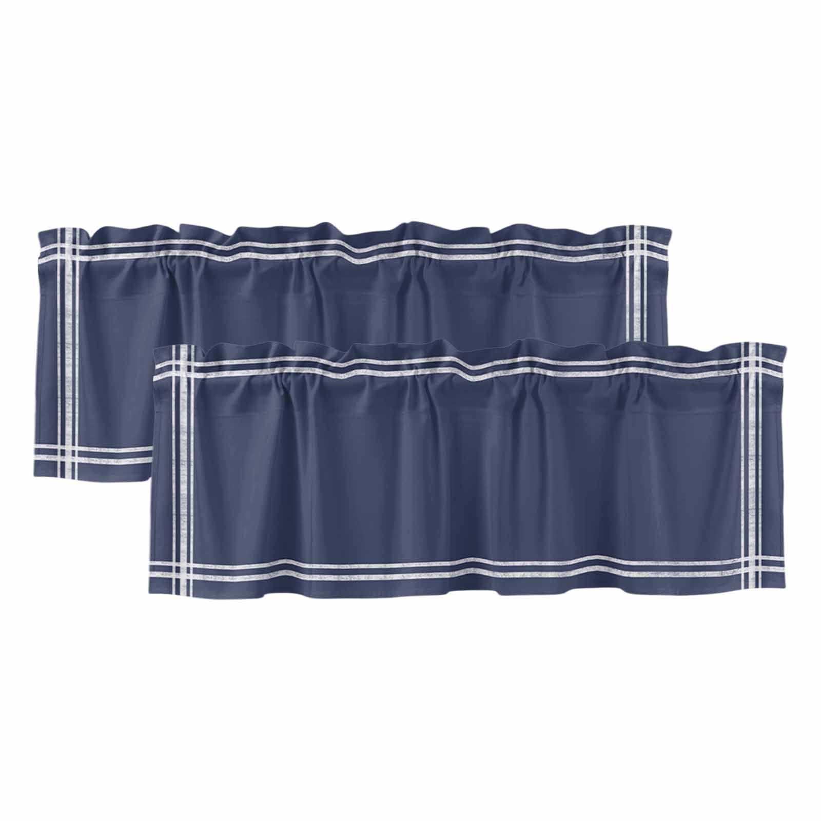 2 Pack Dark Blue Valance for Window Solid Color Kitchen Valance Rod ...