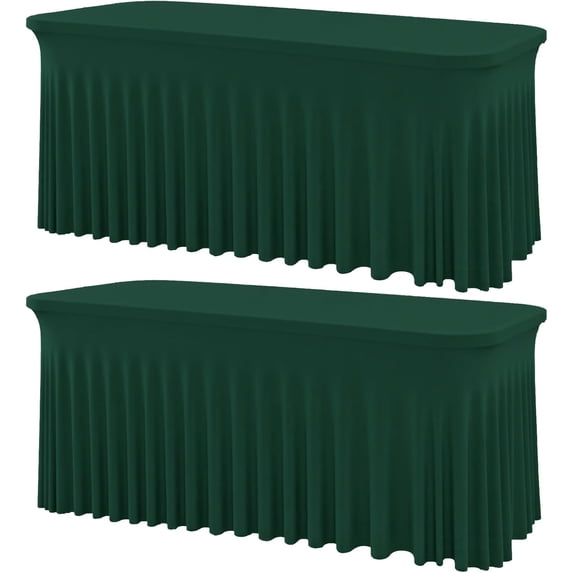 2 Pack Dark Green 6FT Rectangle Spandex Tablecloths, Stretch Fitted ...
