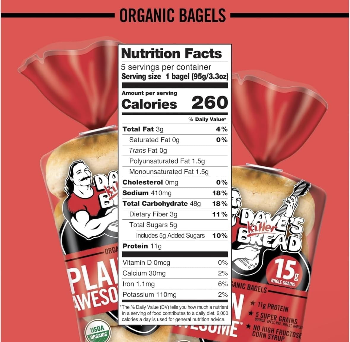 2 Pack - Daves Killer Bread Plain Awesome Bagels, Organic Plain Bagels ...