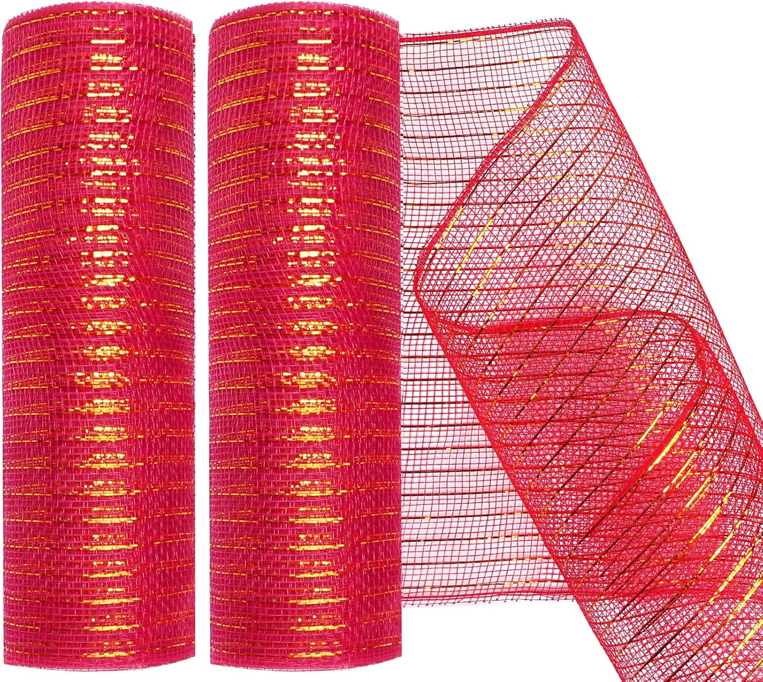 2 Pack Deco Mesh 10 Inch x 30 Feet Decor Mesh Ribbon with Metallic Foil ...