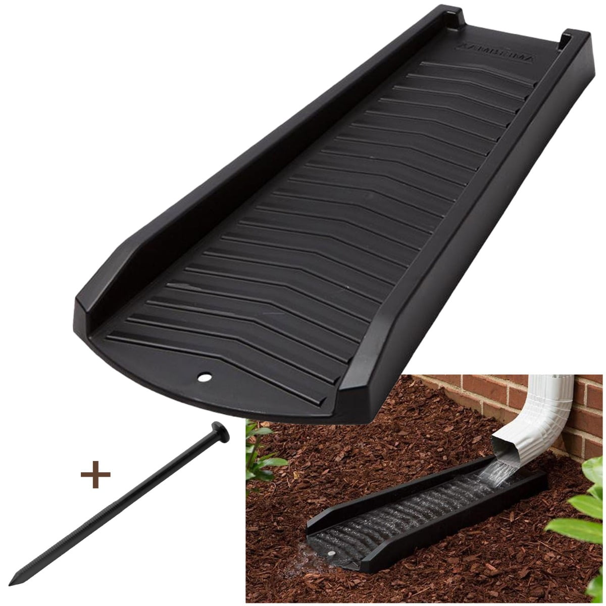 2-Pack Decorative Black Splash Block Long Downspout Water Diverter for ...